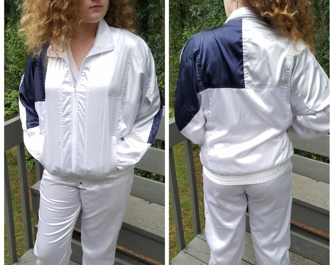 Vintage Satin Tracksuit 90s Boast White, Navy and Silver Satin Vanilla ...