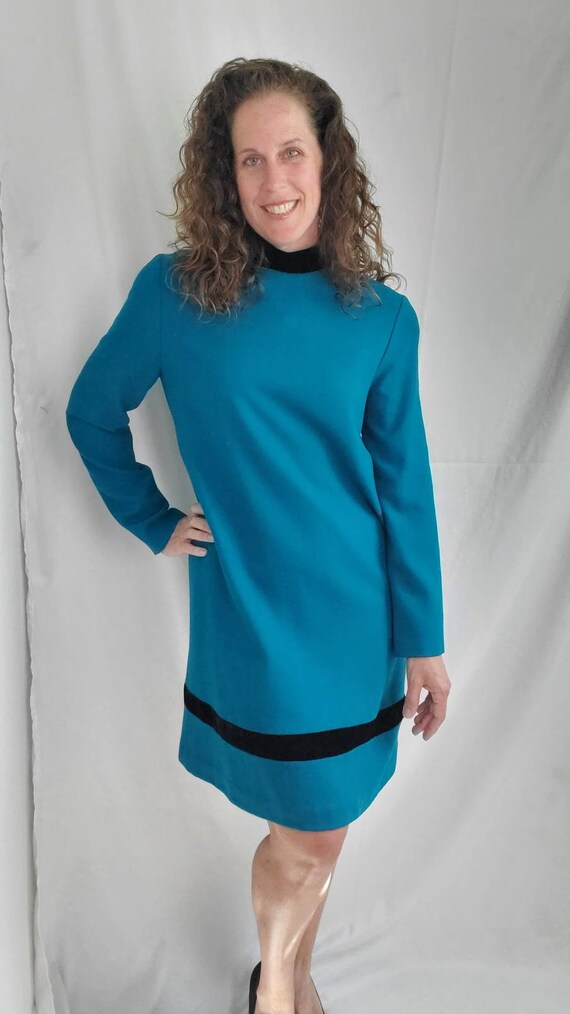 1980s dress mod style vintage 80s does 60s aqua Evan-… - Gem