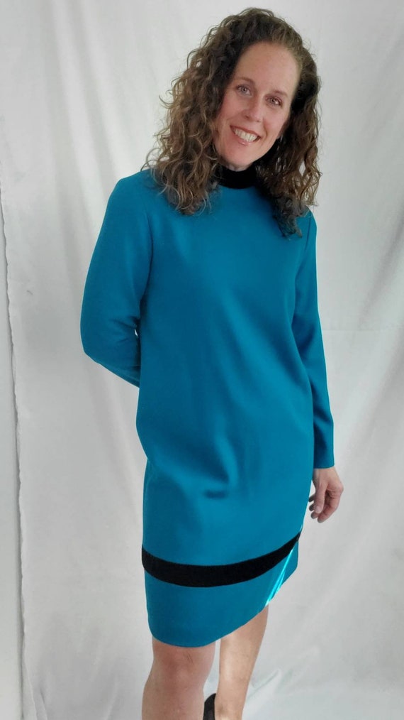 1980s dress mod style vintage 80s does 60s aqua Evan-… - Gem