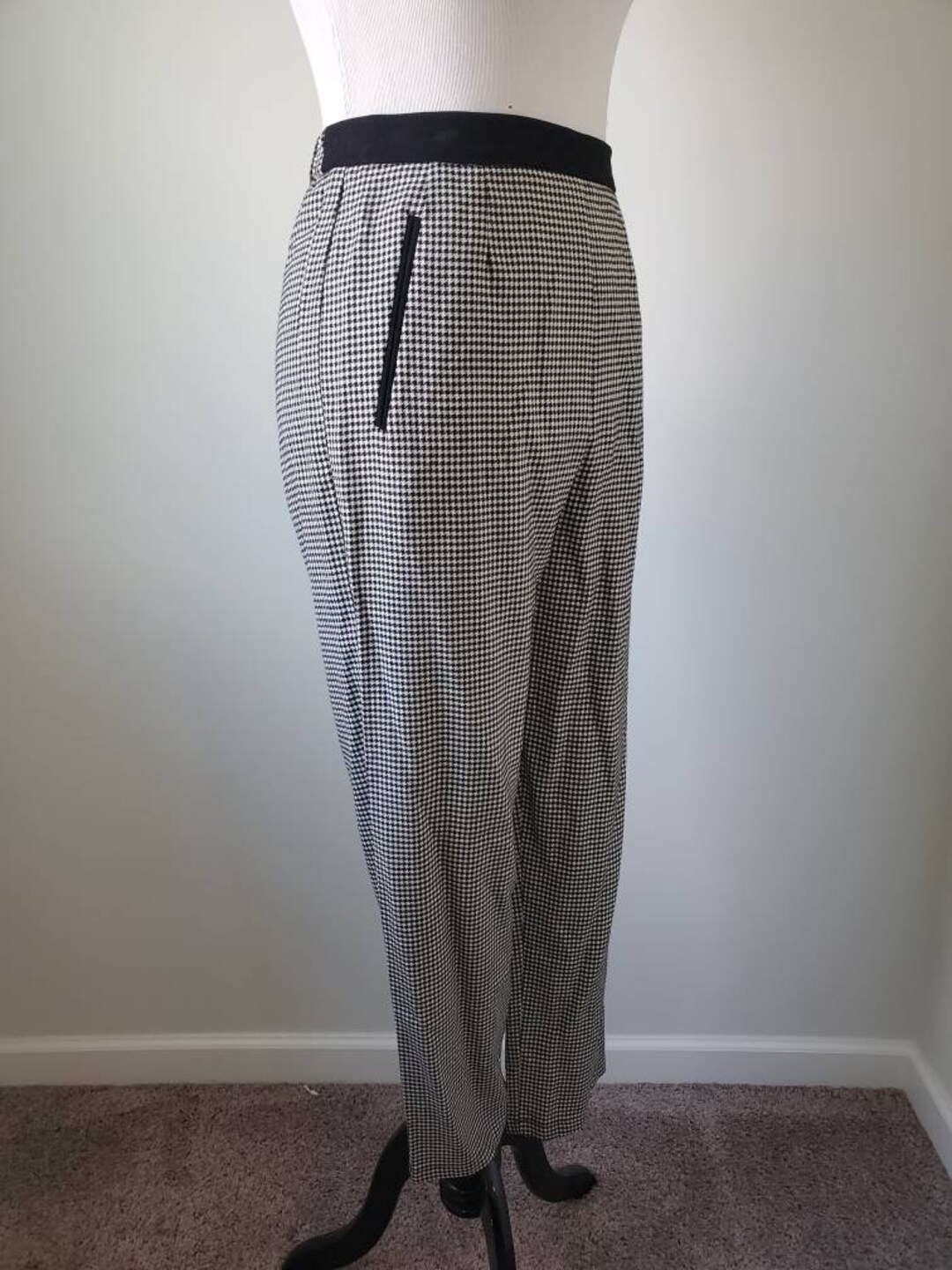 1990s Pants Checkered Vintage 90s Michael Simon Black and White ...