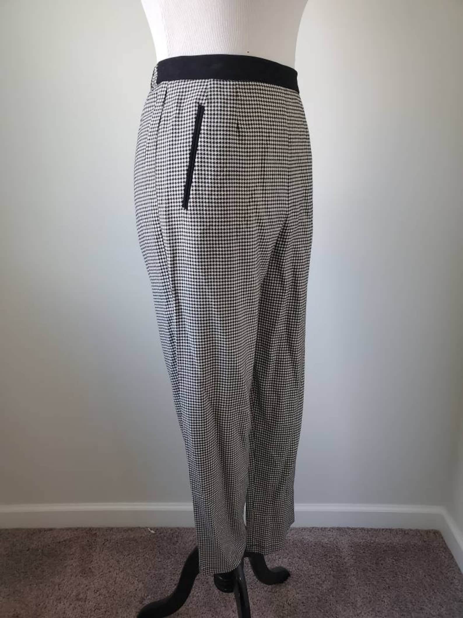 1990s Pants Checkered Vintage 90s Michael Simon Black and White ...