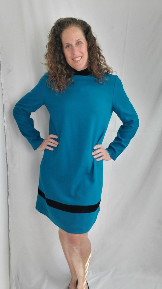 1980s dress mod style vintage 80s does 60s aqua Evan-… - Gem