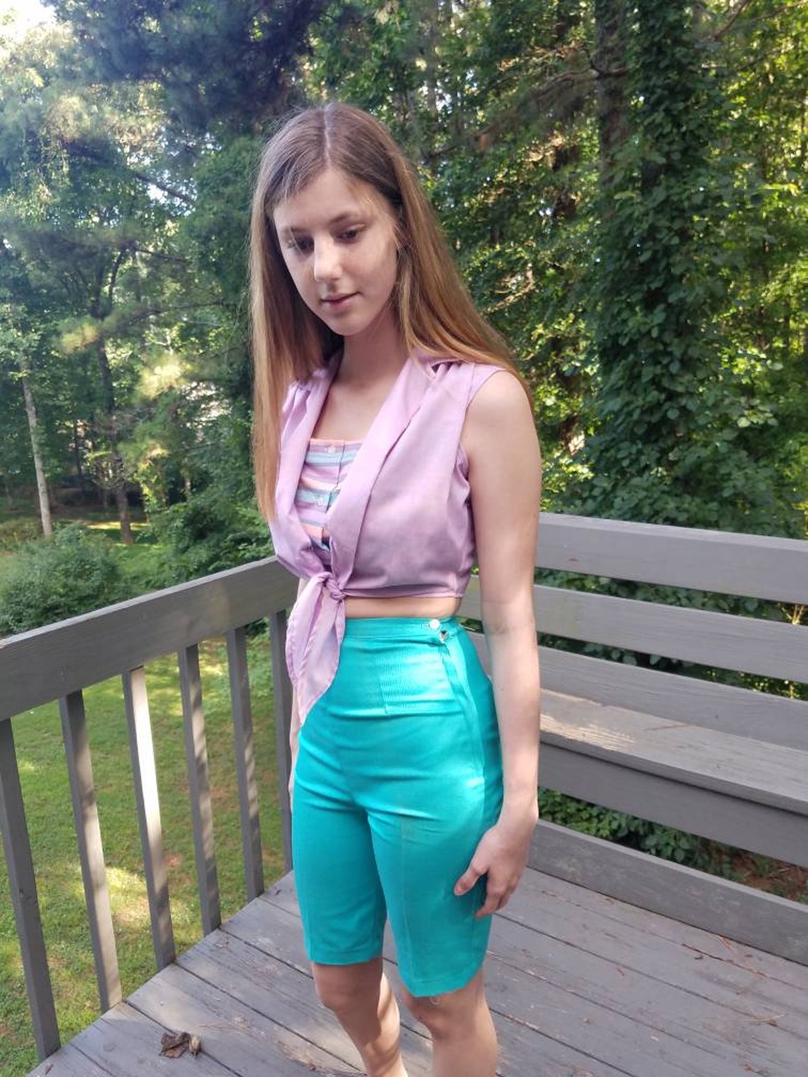 1950s Shorts Vintage 50s Aqua Retro Pinup Bermuda - Etsy