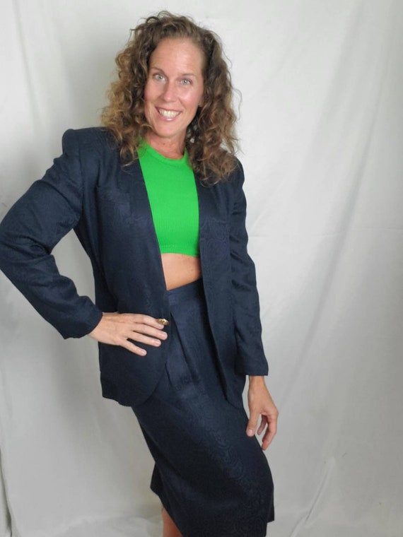 1980s suit navy blue vintage 80s Amanda Smith skirt/b… - Gem