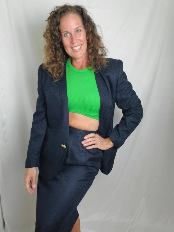 1980s suit navy blue vintage 80s Amanda Smith skirt/b… - Gem