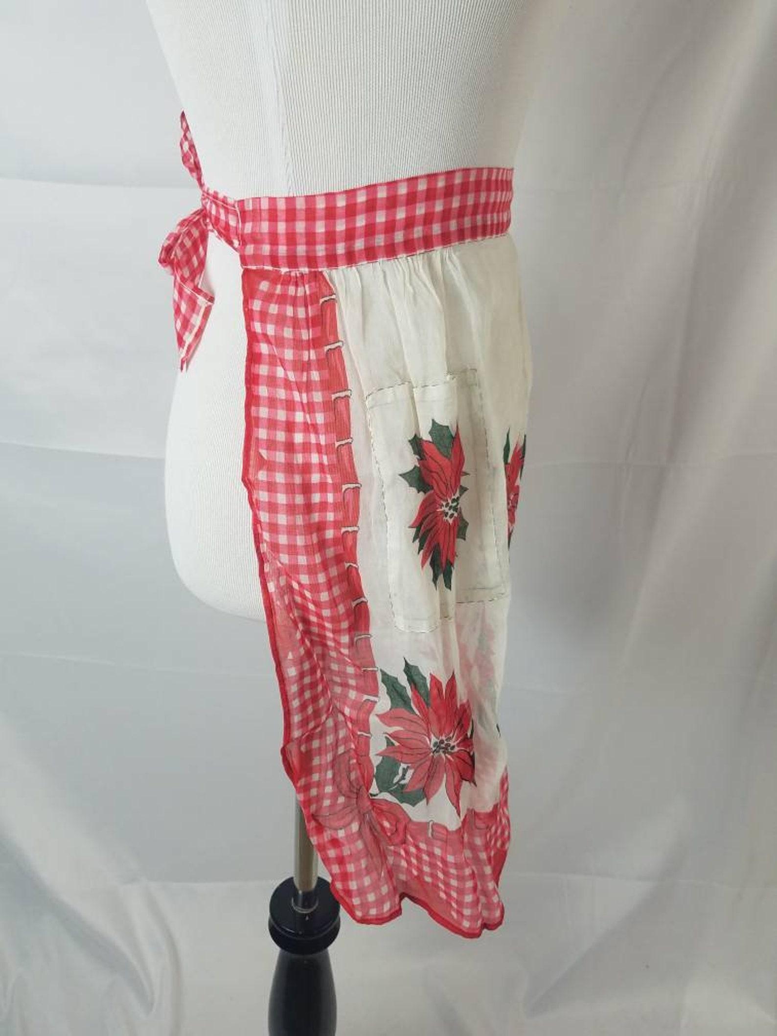 1960s Apron Christmas Vintage 60s Poinsettia Hostess Linen - Etsy