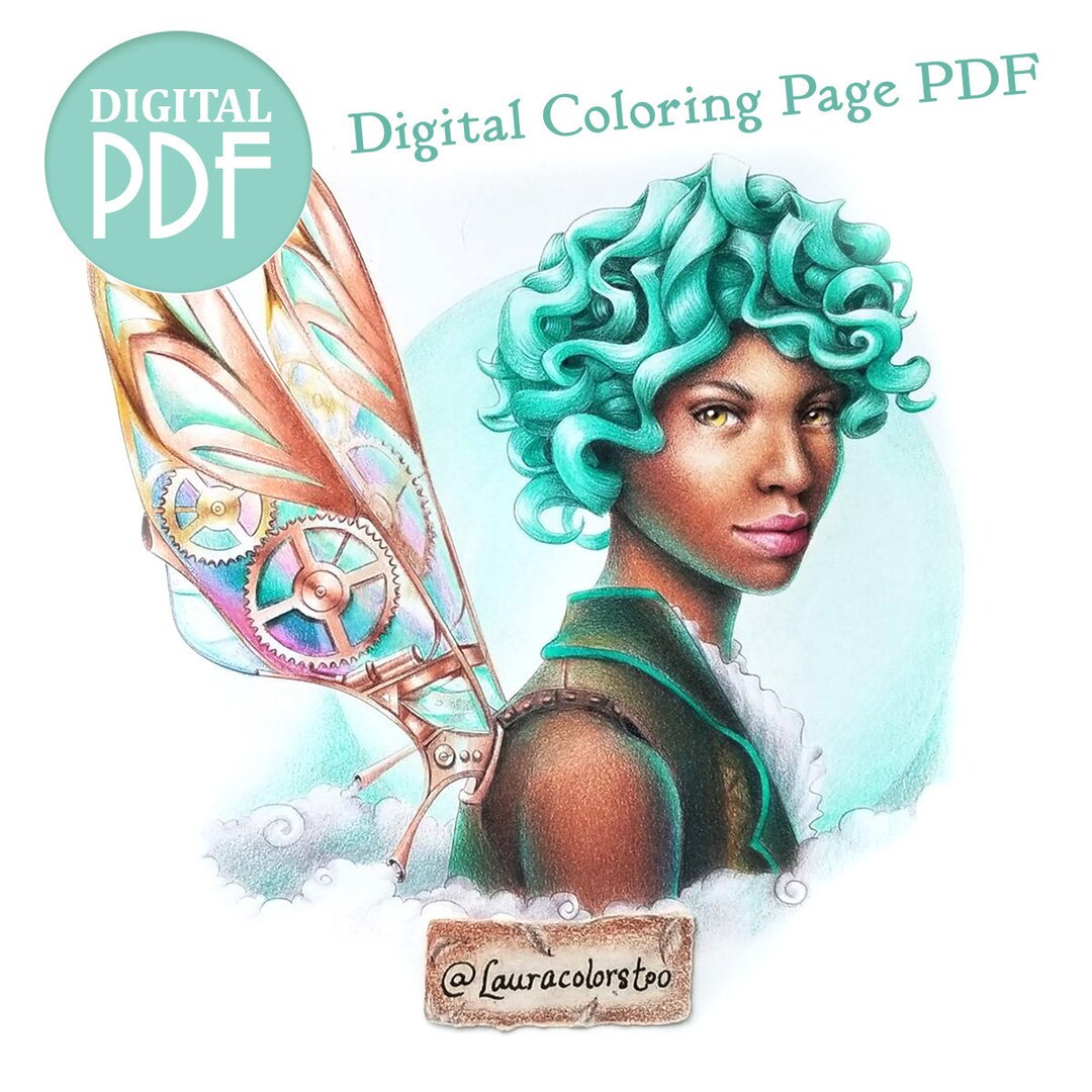 Faery Coloring Page Steam Pixie Digital Printable Adult Coloring PDF of ...