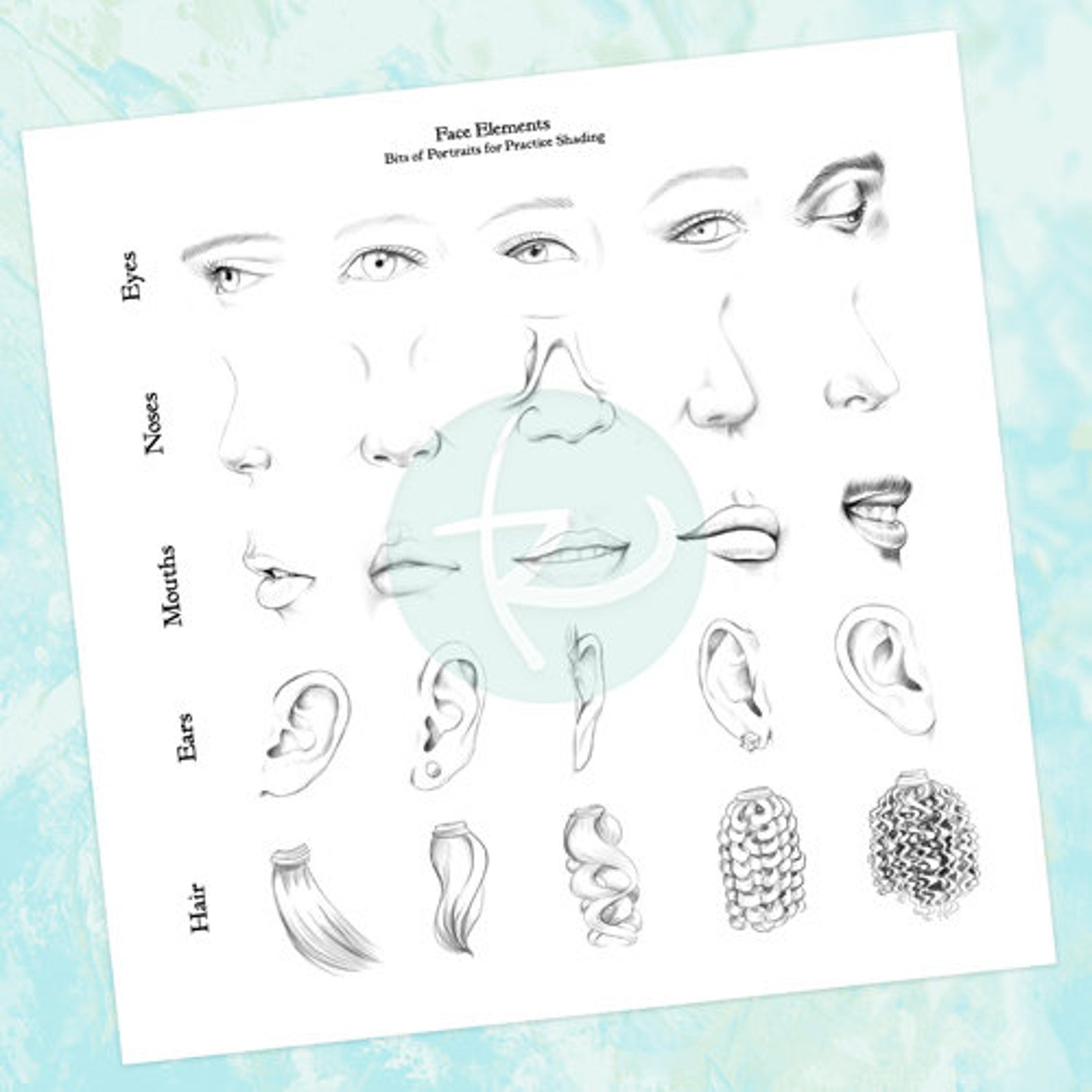 Coloring Portrait Practice Pack Face Elements Pages From | Etsy