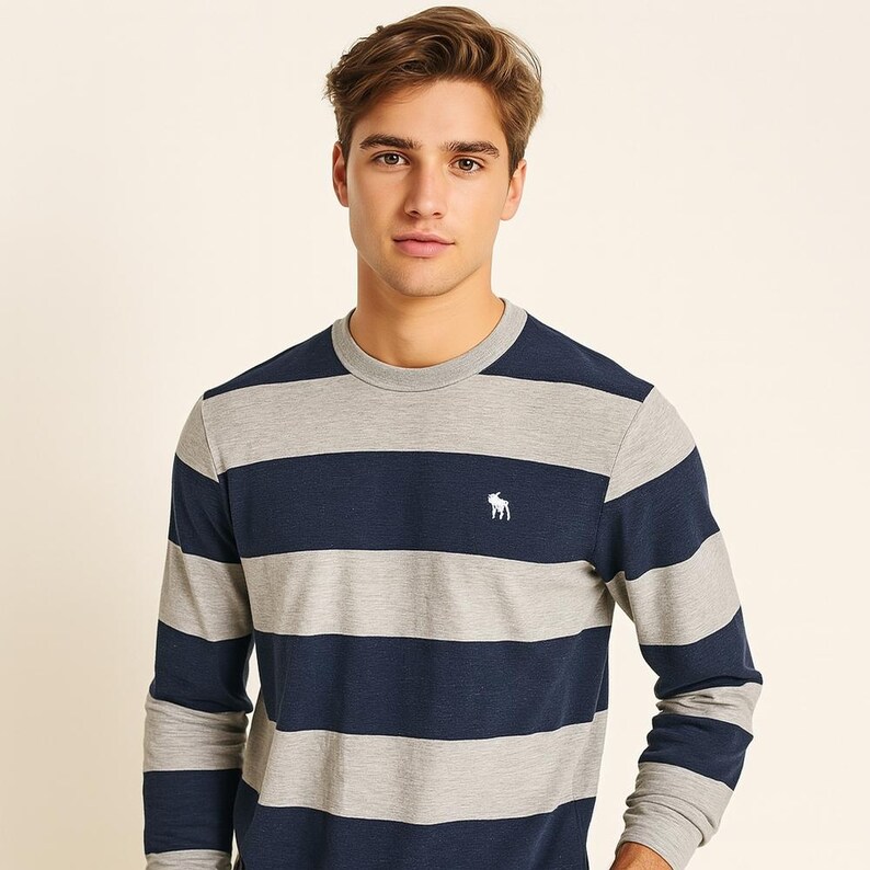 Abercrombie Fitch Muscle Sweater M Blue Gray Stripe Long Sleeve Y2K ...