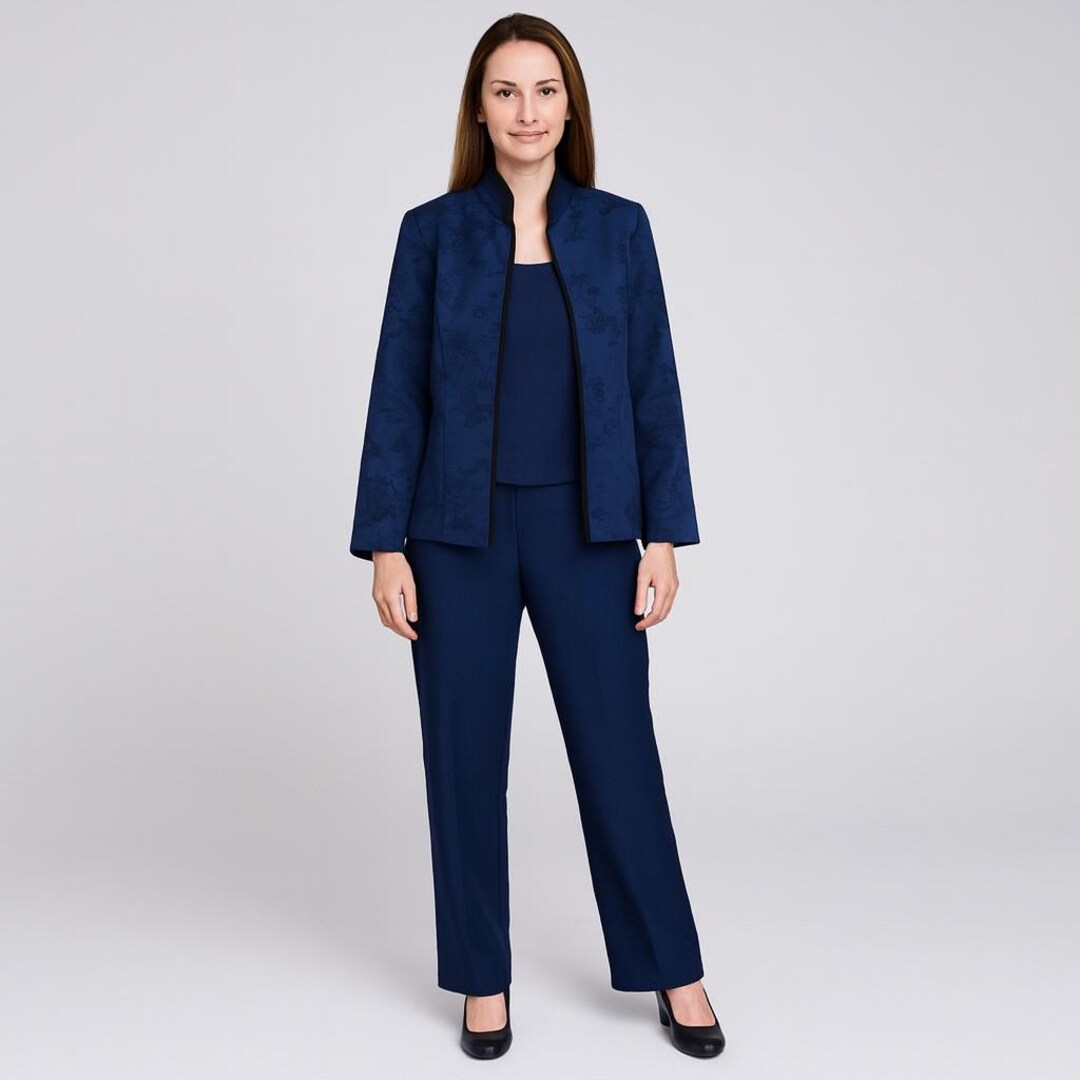 Perceptions New York 12T 3 Piece Blue Floral Blazer Pant Suit Women’s ...
