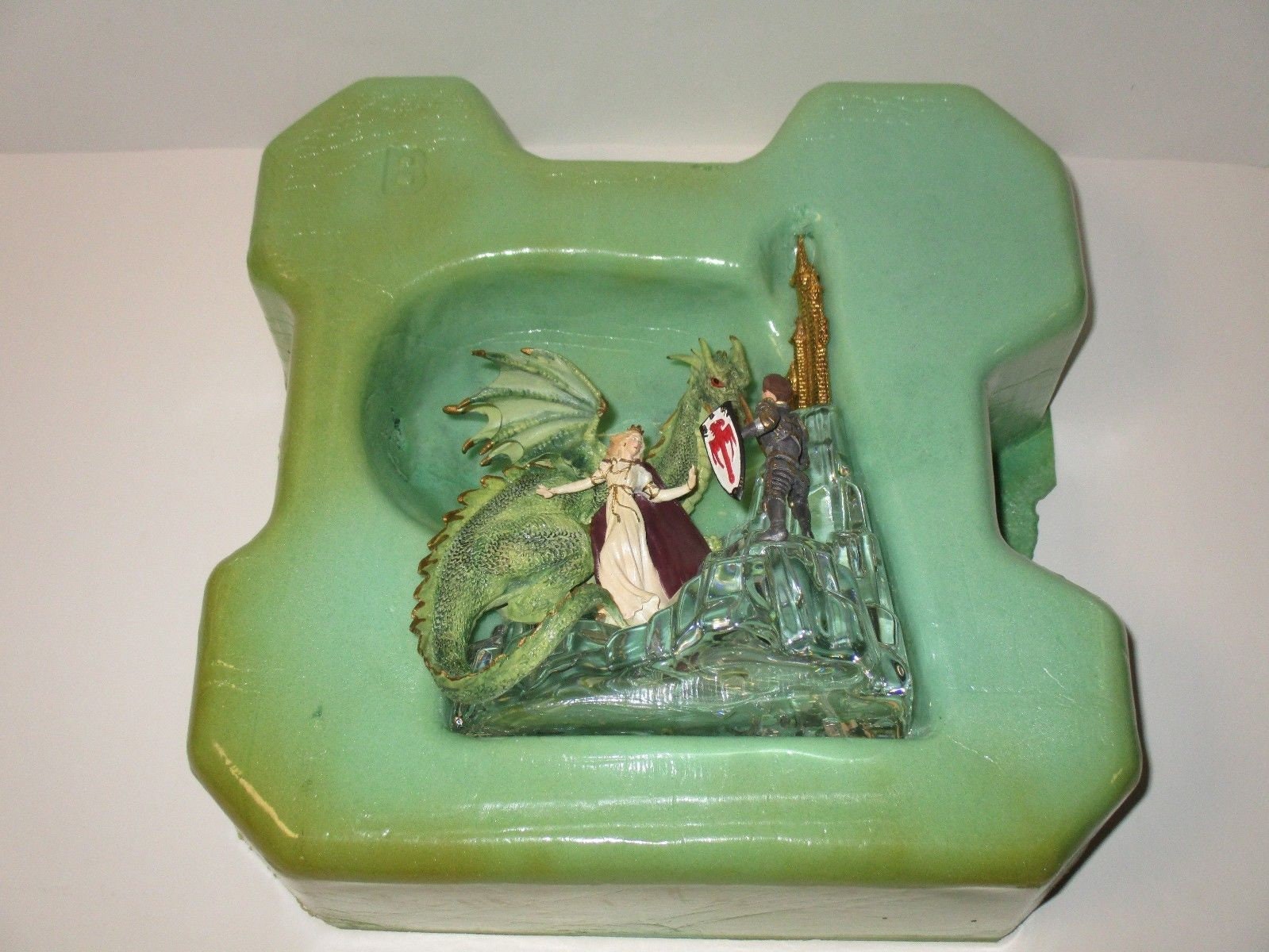 Rare Collectible Green Mythical Dragon With Prince- Princess and Castle ...