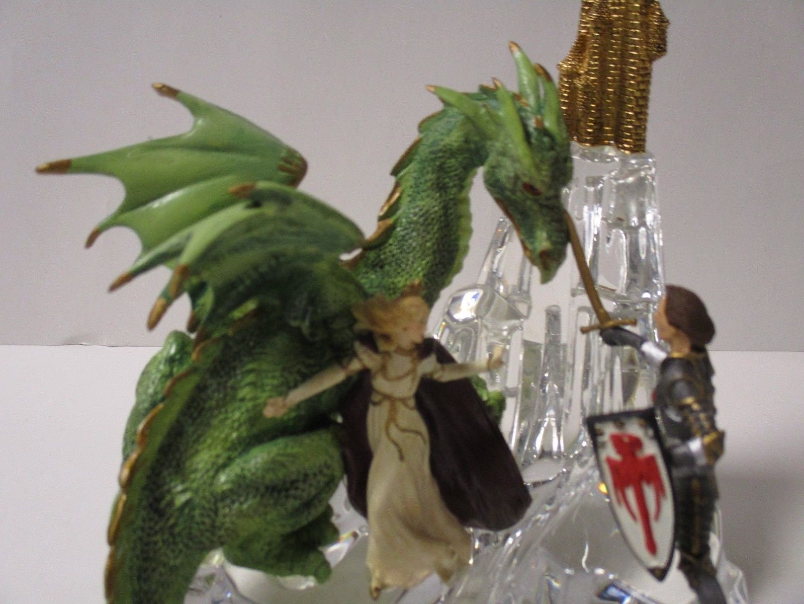 Rare Collectible Green Mythical Dragon With Prince- Princess and Castle ...