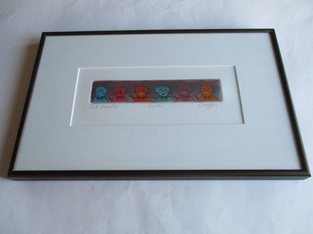 Peter Barger Cat Heads Hand Colored Etching Limited to 90 Hand Signed ...