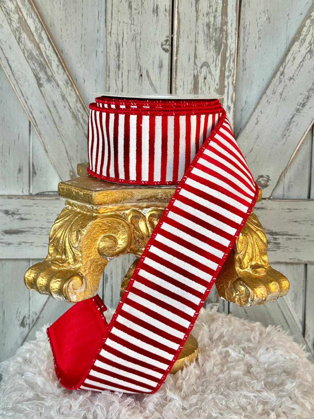 10 Yards, Luxury Ribbon, David Christopher Ribbon, 2.5” Candy Cane ...