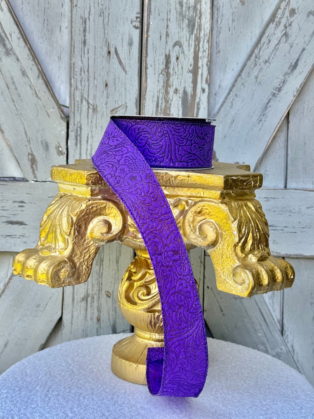 1.5 Inch Purple Embossed Wired Ribbon, Craft Supplies, Ribbon - Etsy