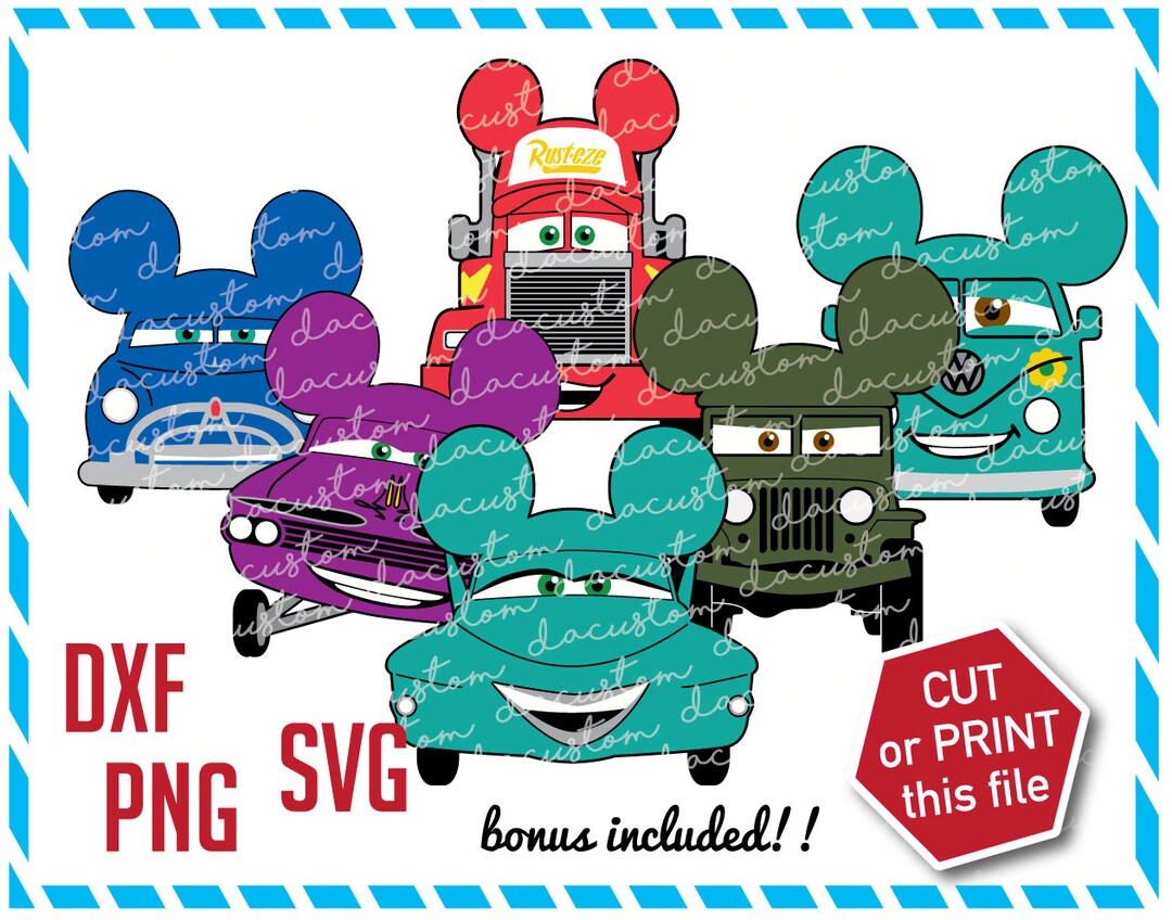 Cars Mickey Ears Mack, Doc, Flo, Sarge, Fillmore, Ramone - Etsy
