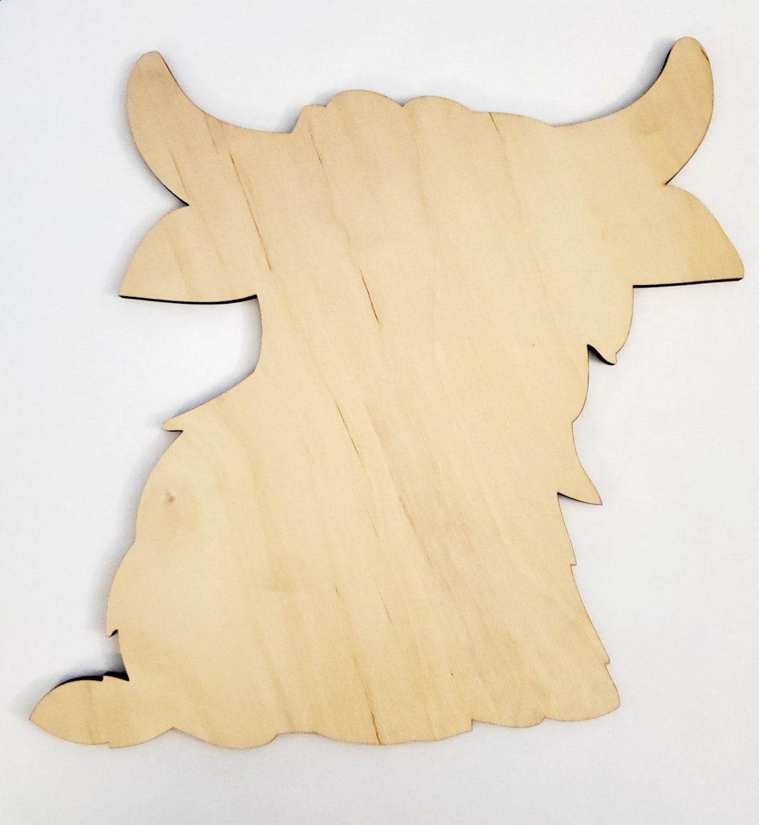 Unfinished Highland Cow Wood Cutout Unpainted Wreath Sign Attachment ...