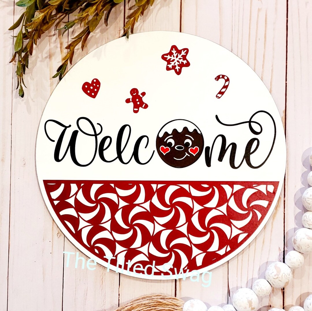 DESTASH Christmas Gingerbread Welcome Wreath Attachment Wood - Etsy