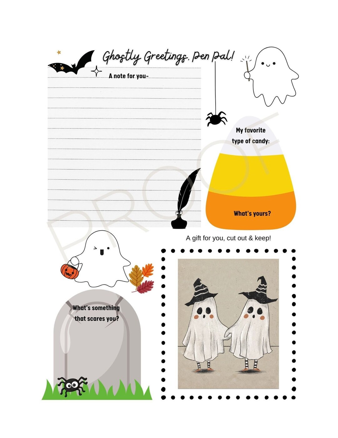 Friendly Ghost Printable Pen Pal Digital Download, Fall & Halloween ...