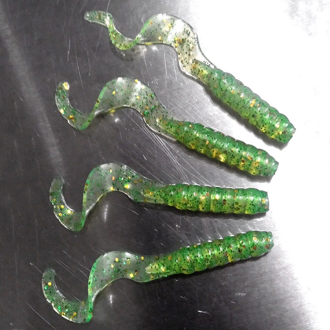 50/pack LEMON LIME 3" Green & Gold Grubs Fishing Twister Tail Soft ...