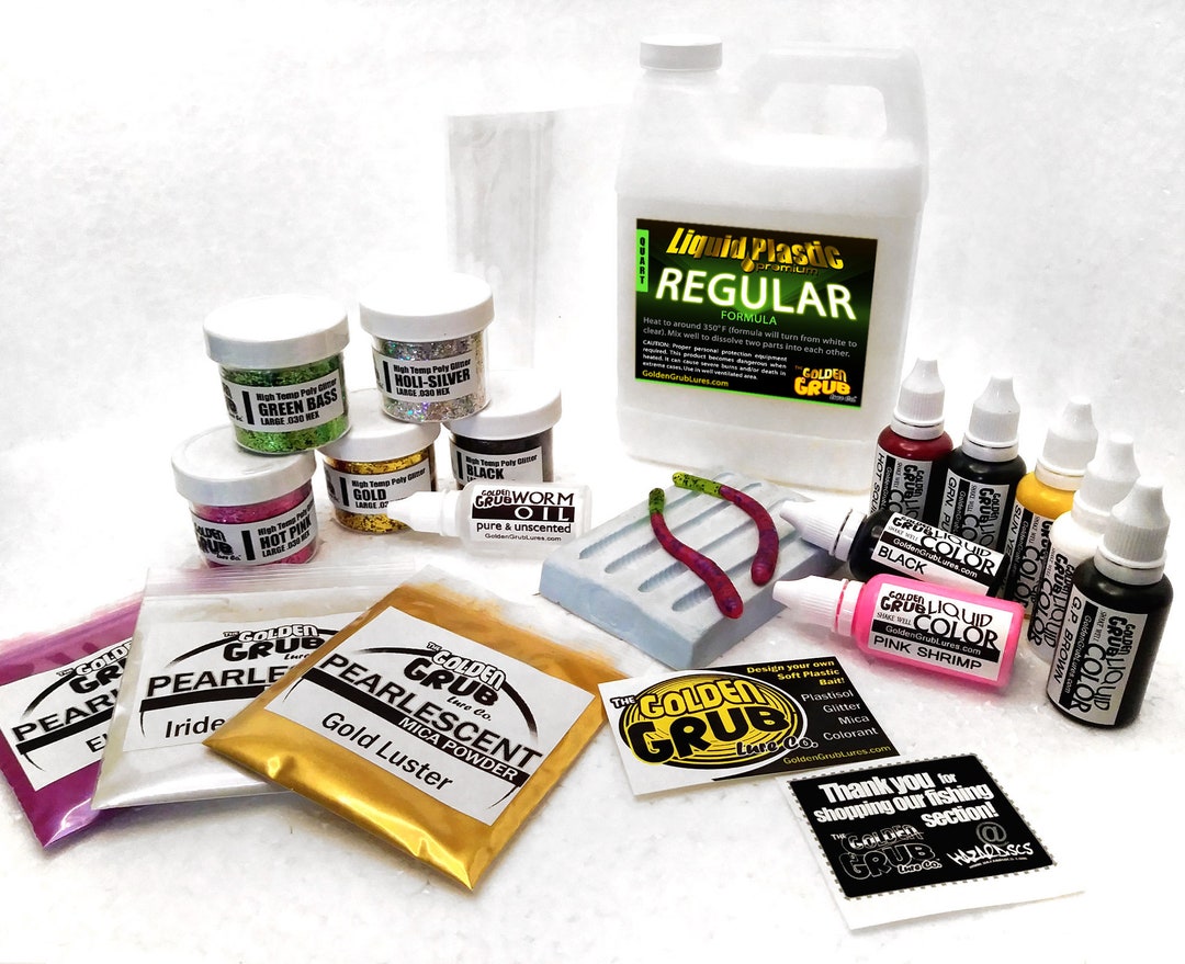 NEW Liquid Plastic SUPER STARTER Set - Four Cavity Worm Mold Kit + Oil ...