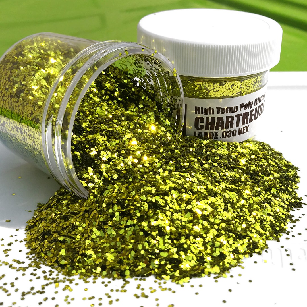 2 Oz. Jar CHARTREUSE Yellow Green Glitter Solvent Resistant PET Glitter .030 Hex for Crafts, Art ...