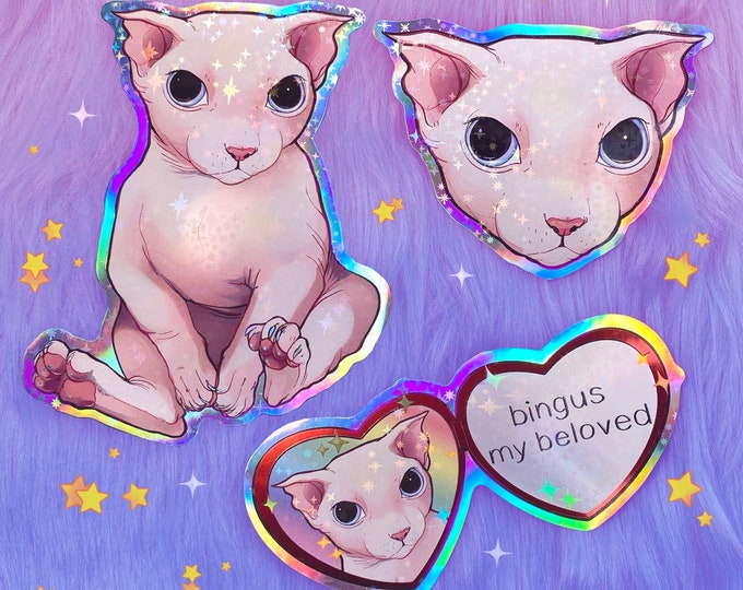 Bingus My Beloved Meme Cat Large Holographic Sticker - Etsy