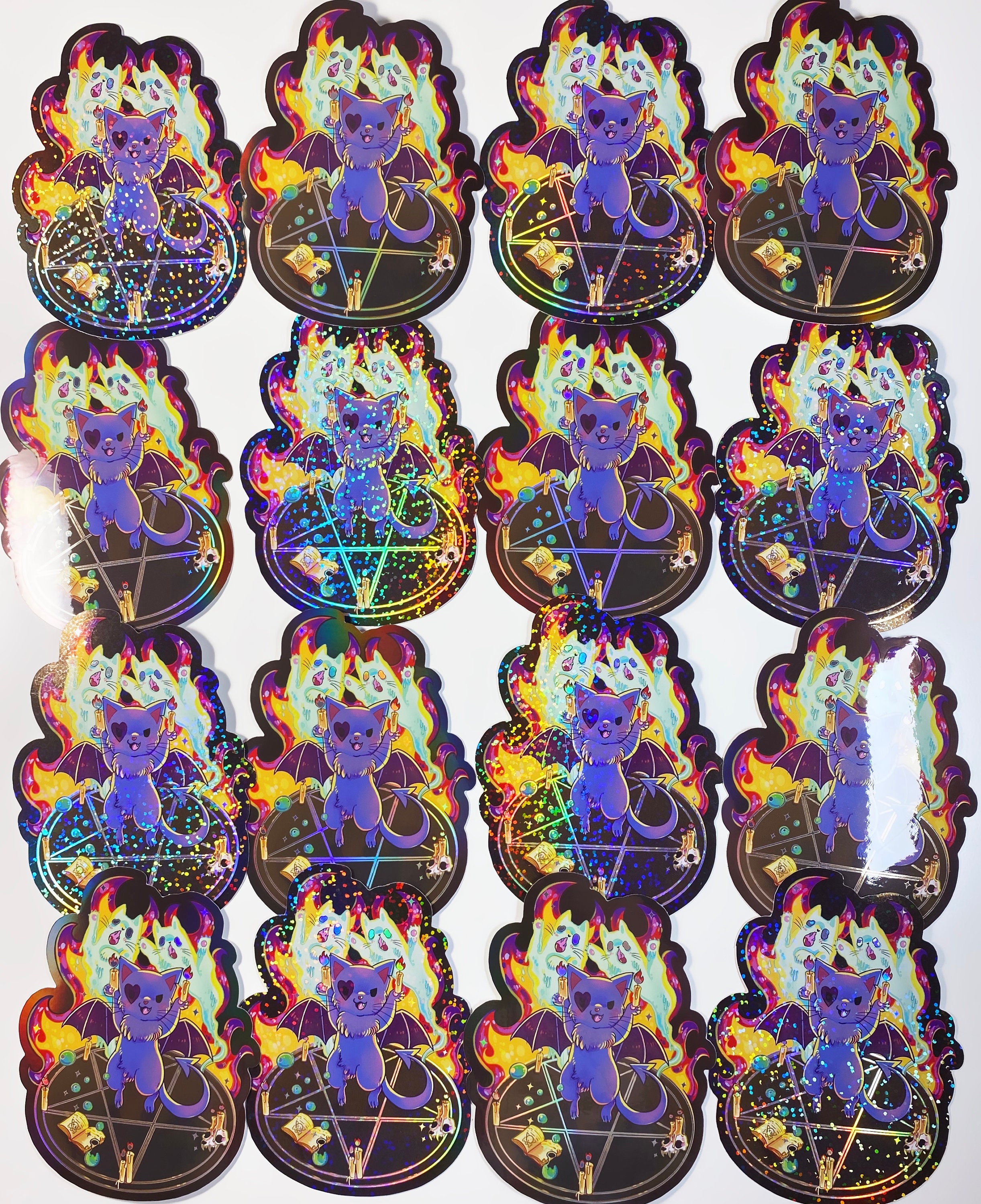 Summoning Demons Witch Cat Holographic Sparkle Vinyl Sticker - Etsy UK