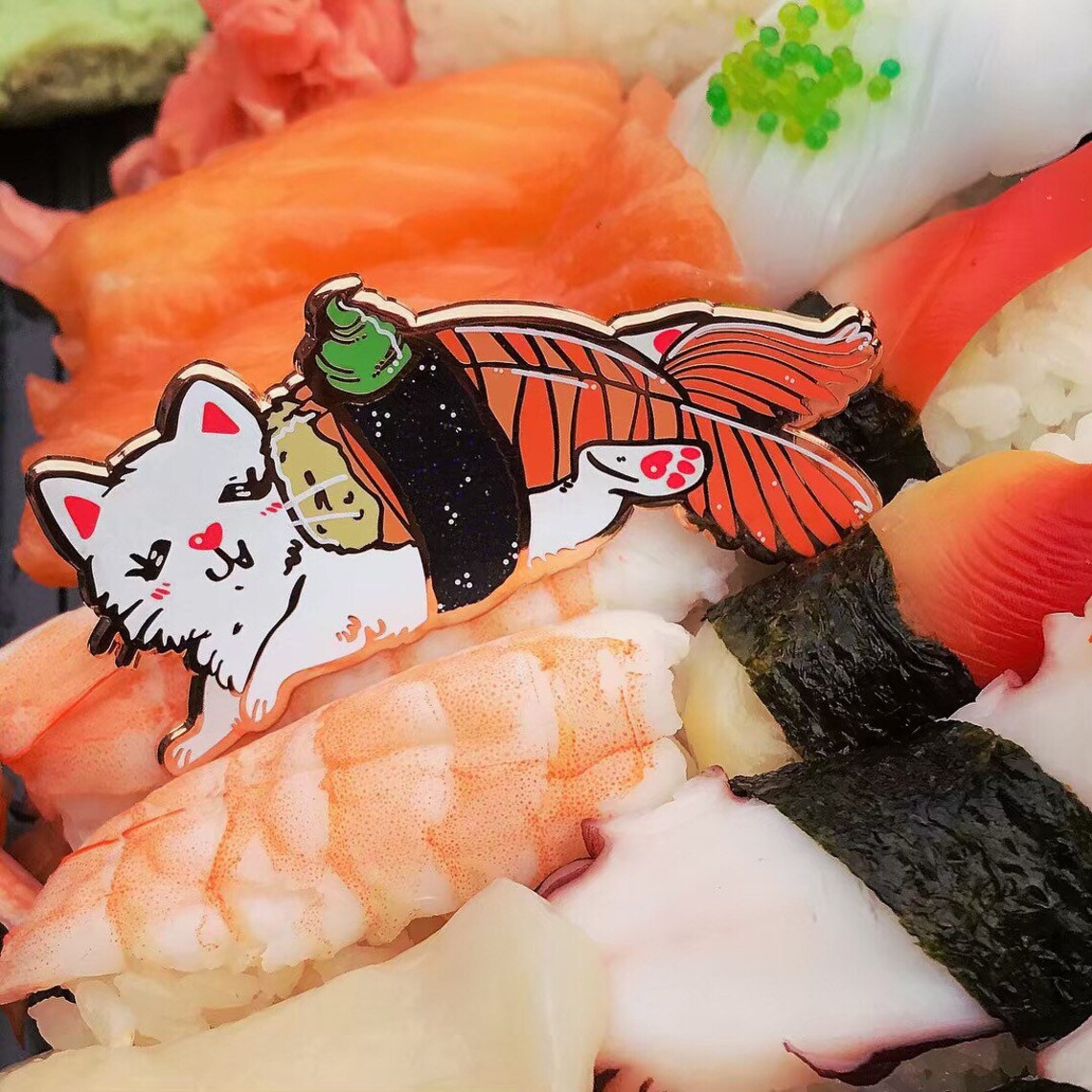 Sushi Nigiri Cat Glitter Rose Gold Hard Enamel Pin | Etsy