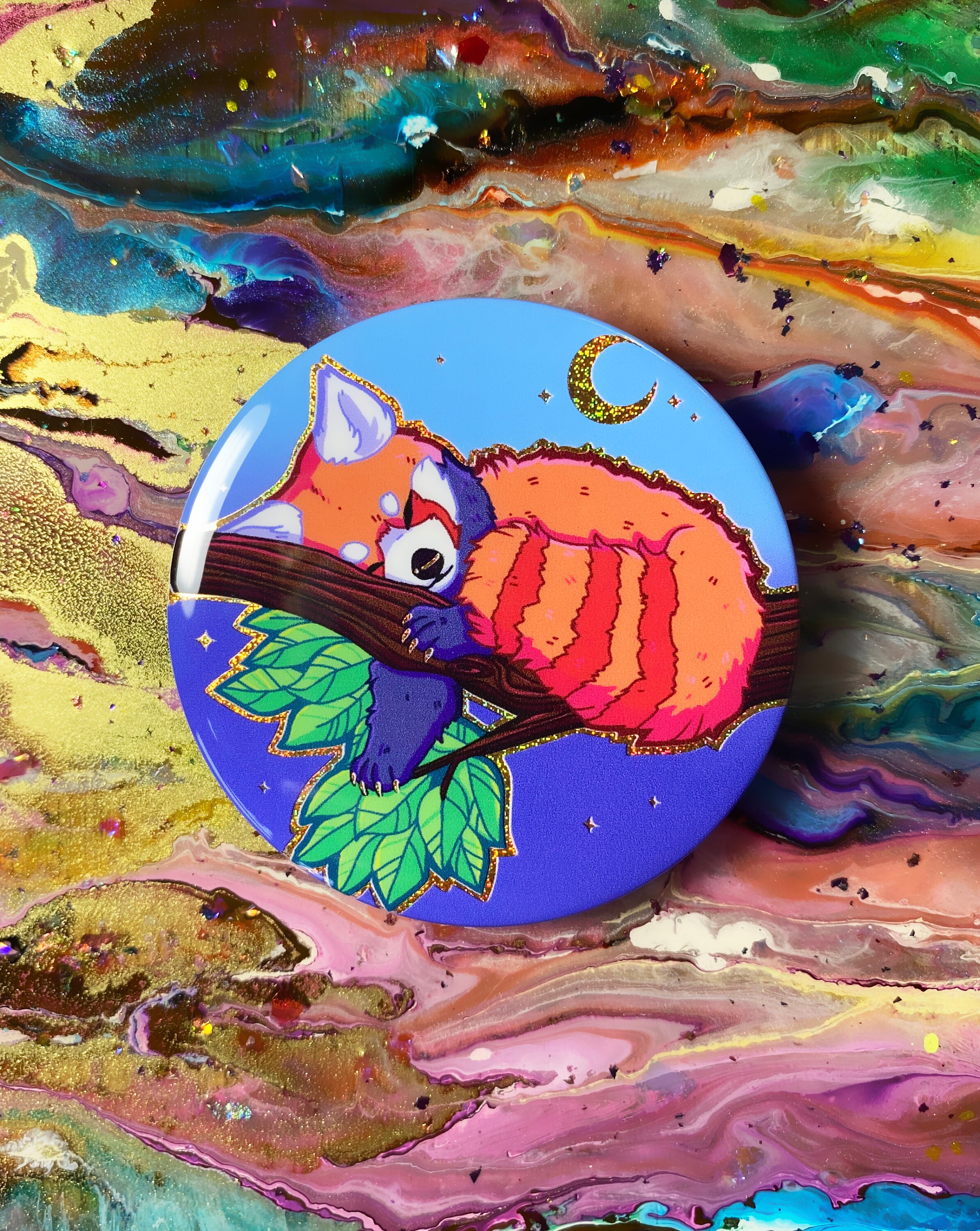 Red Panda Night Sky Holographic 58mm Badge | Etsy