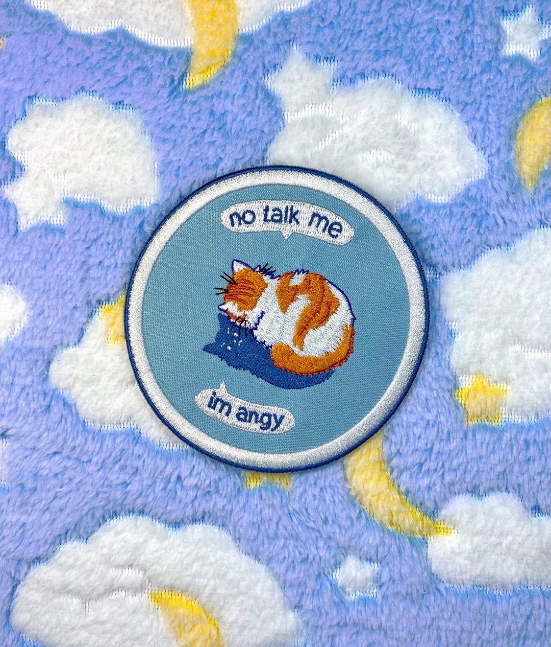 Preorder No Talk Me Im Angy Cat Meme Iron On Embroidered Circle Cat