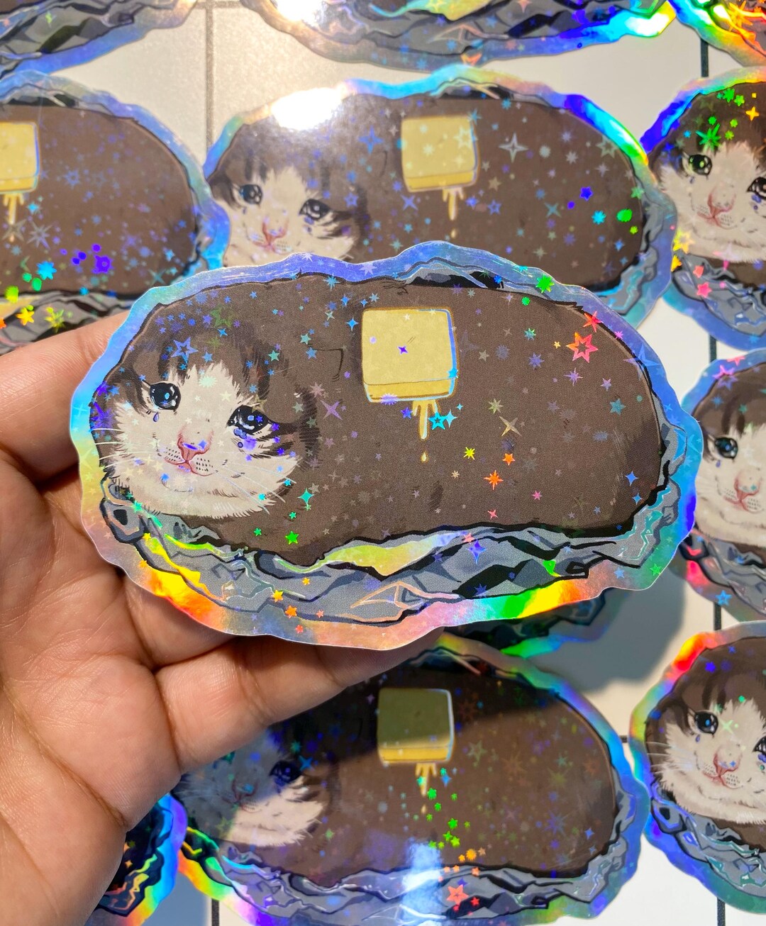 Sad Jacket Potato Cat Holographic Sticker - Etsy