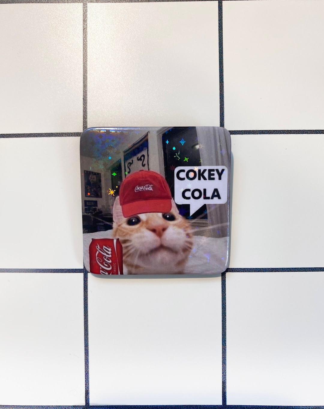 Cokey Cola Funny Sparkly Meme Cat Badge - Etsy