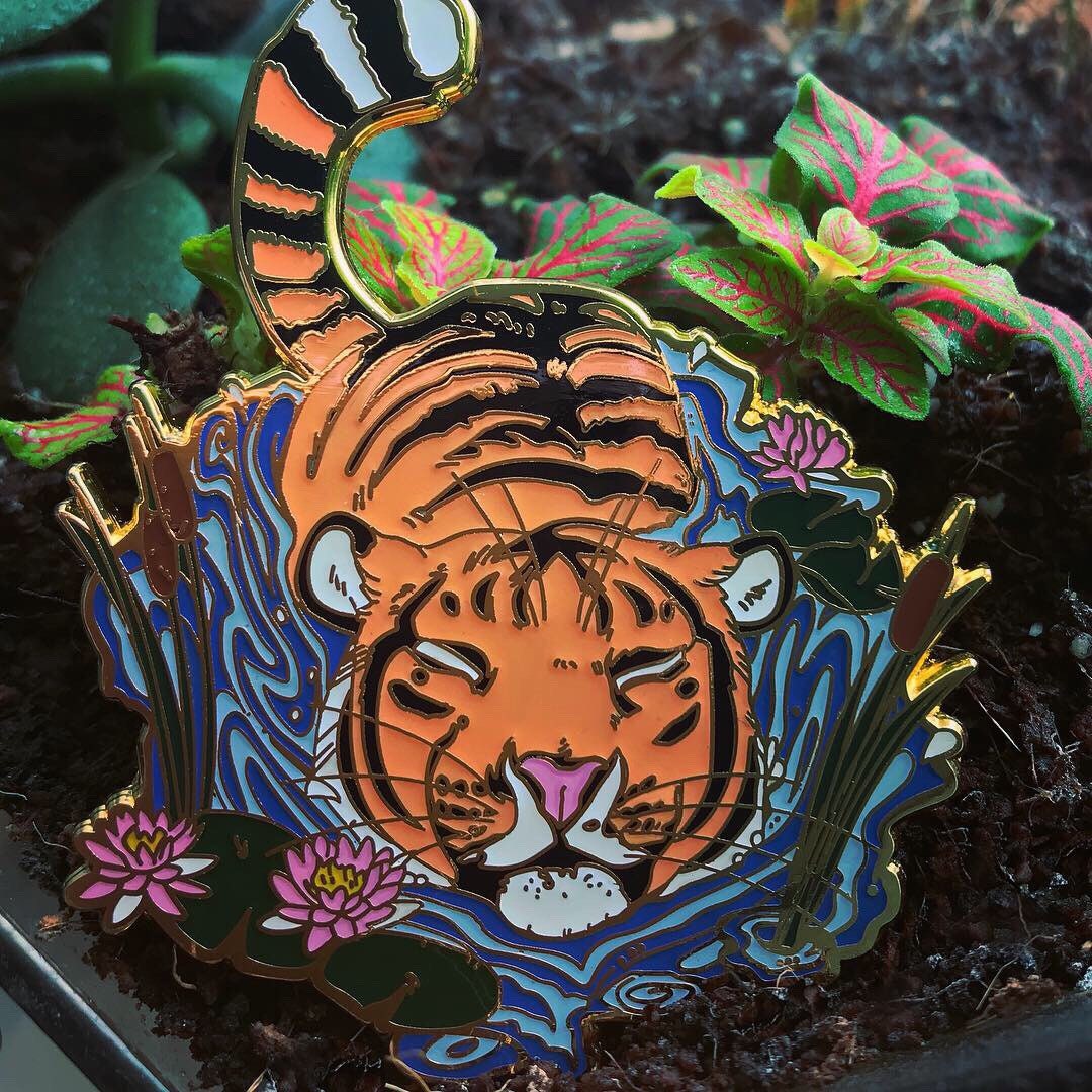 Tiger in the Pond Gold Large Hard Enamel Pin - Etsy