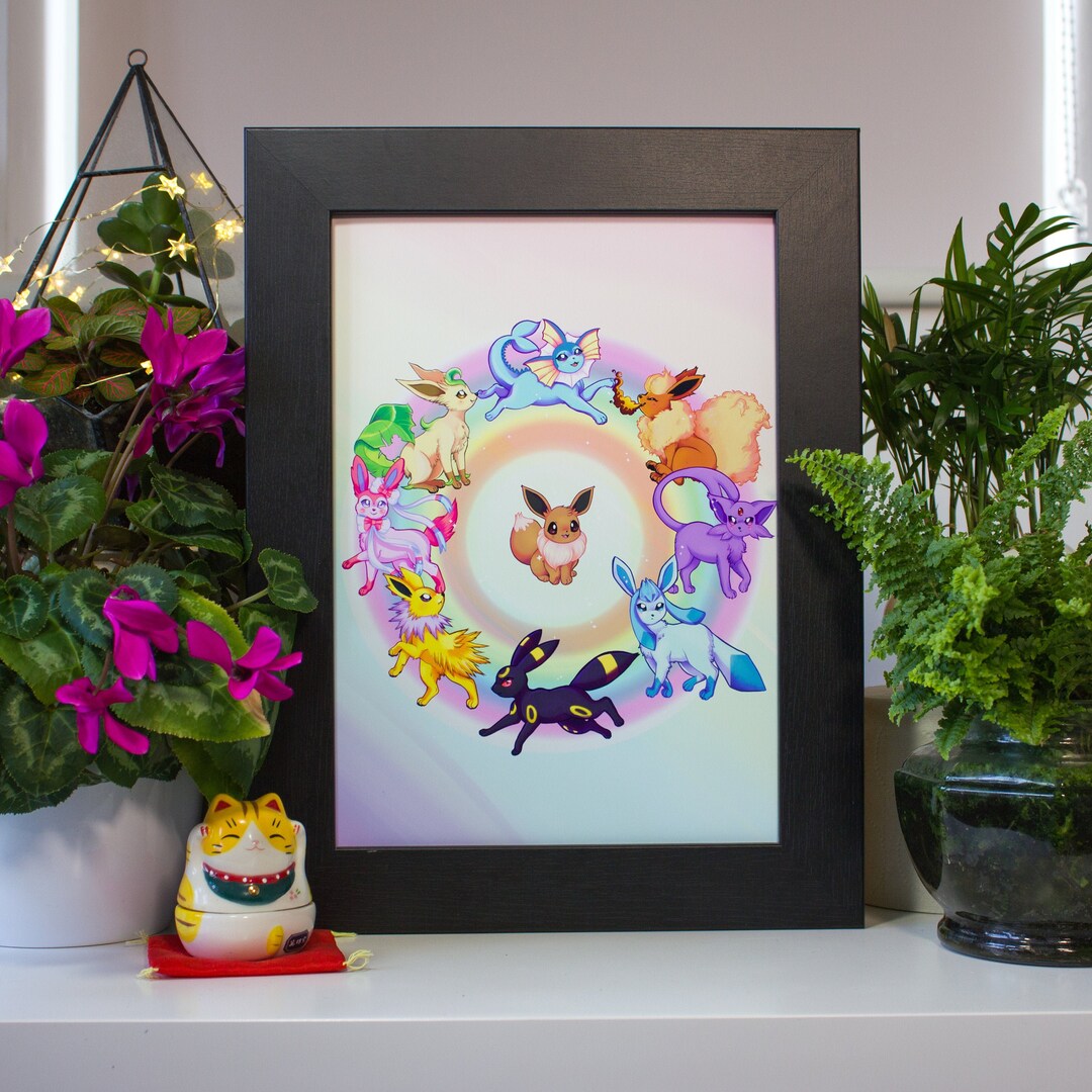 Eeveelutions Pokemon Wall Art Illustration Eevee Sylveon Vaporeon ...