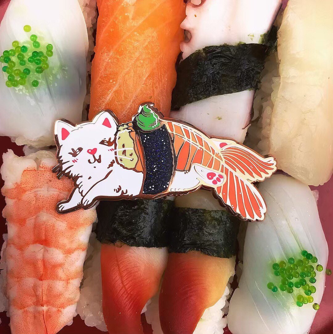 Sushi Nigiri Cat Glitter Rose Gold Hard Enamel Pin - Etsy