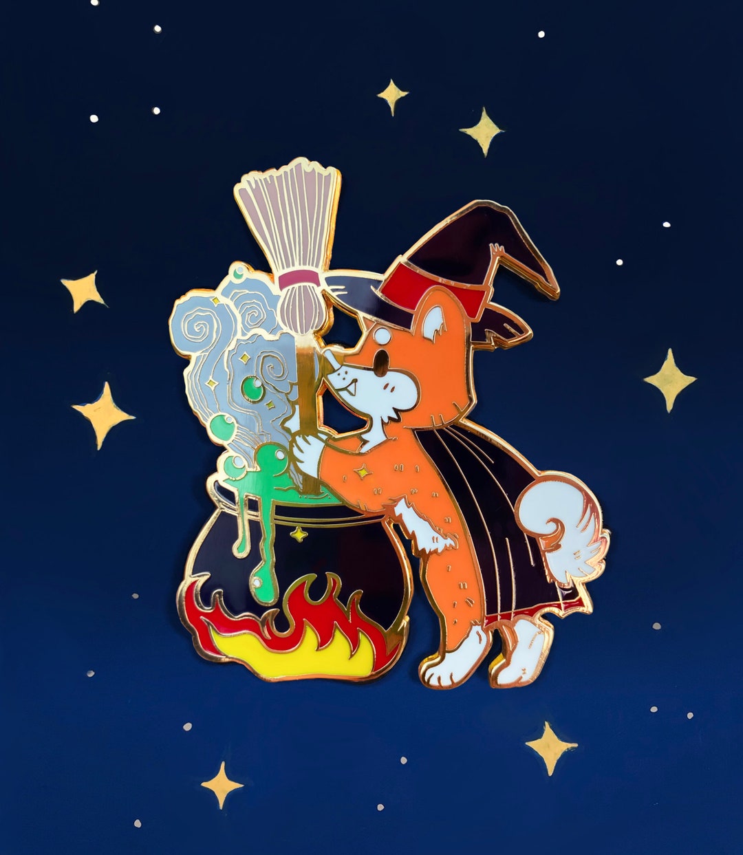 Shiba Witches' Brew Halloween Shiba Inu Vibrant Large Hard Enamel Gold ...