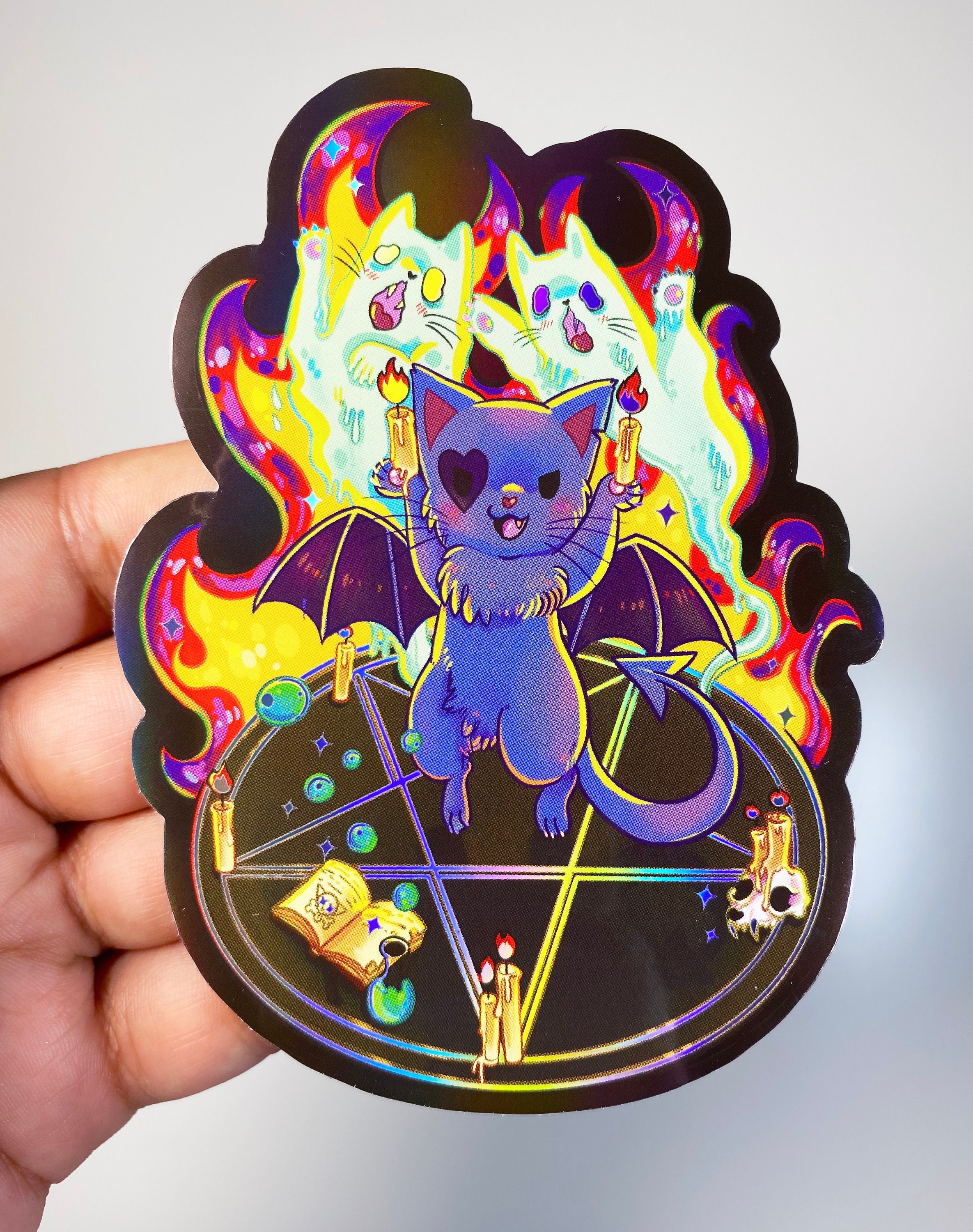 Summoning Demons Witch Cat Holographic Sparkle Vinyl Sticker - Etsy UK
