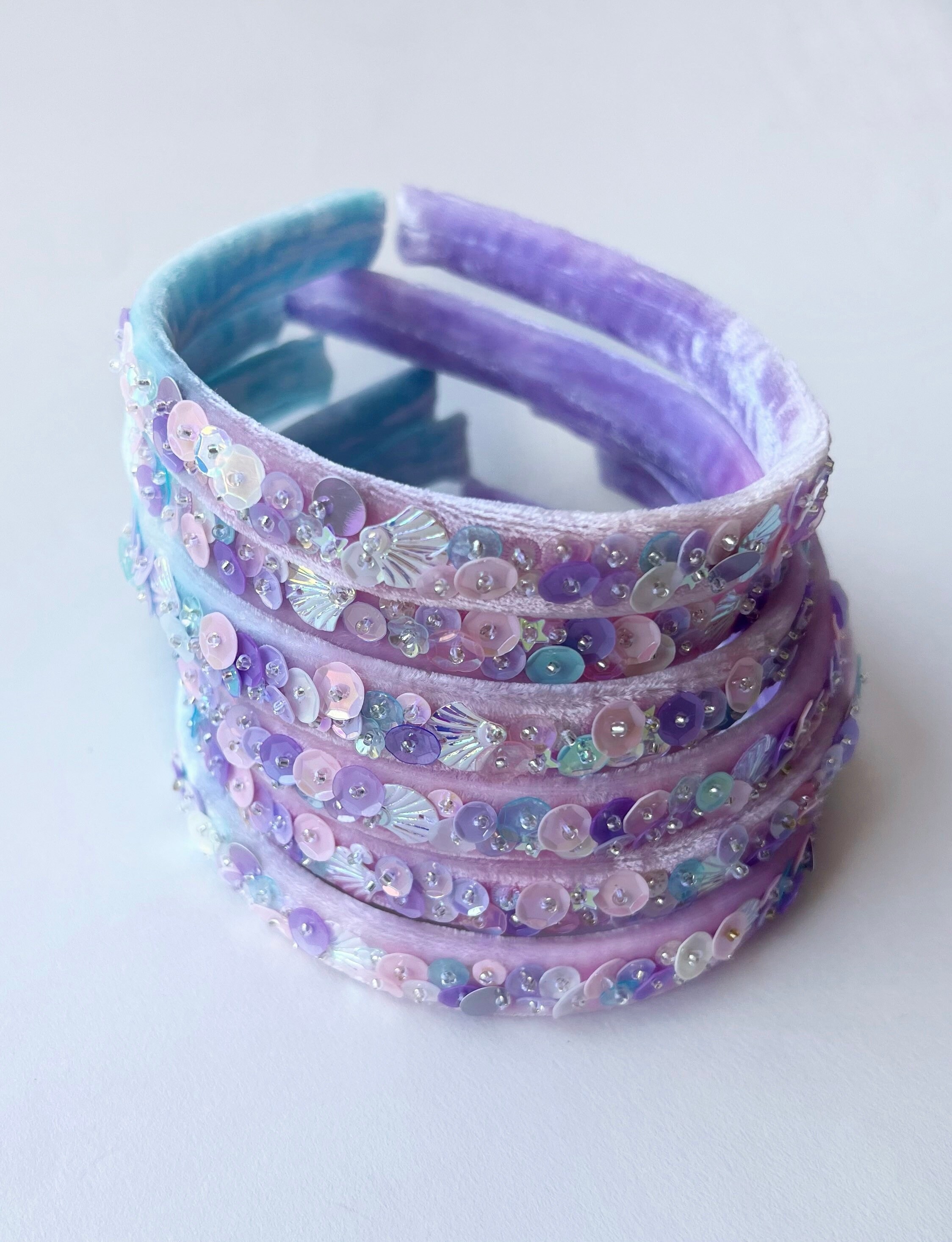 Mermaid Hand Dyed Silk Velvet Seashell Sequin Thin Headband ...