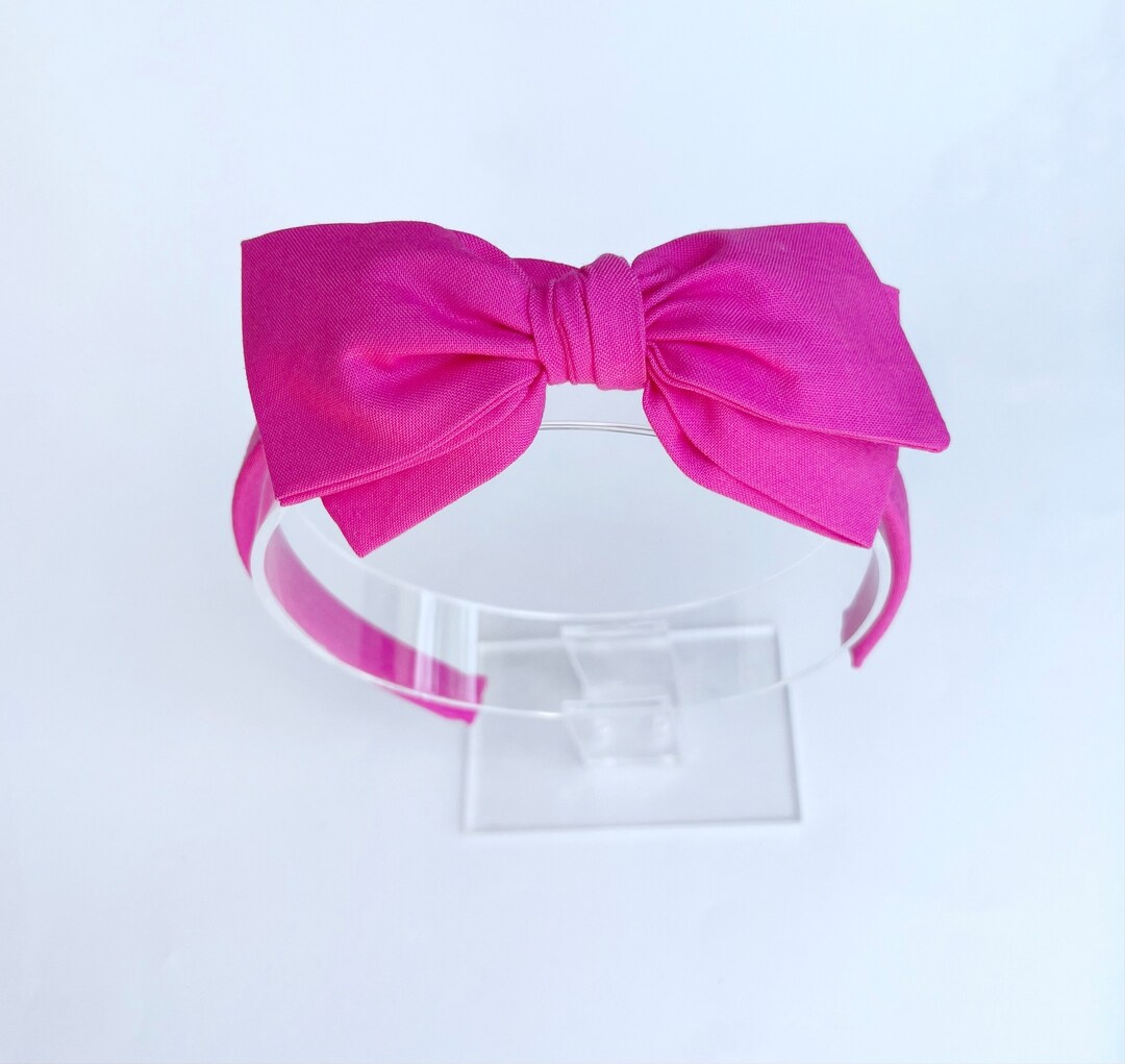 Solid Bright Pink Bow Hard Headband, Girls Headband, One Size Fits All ...