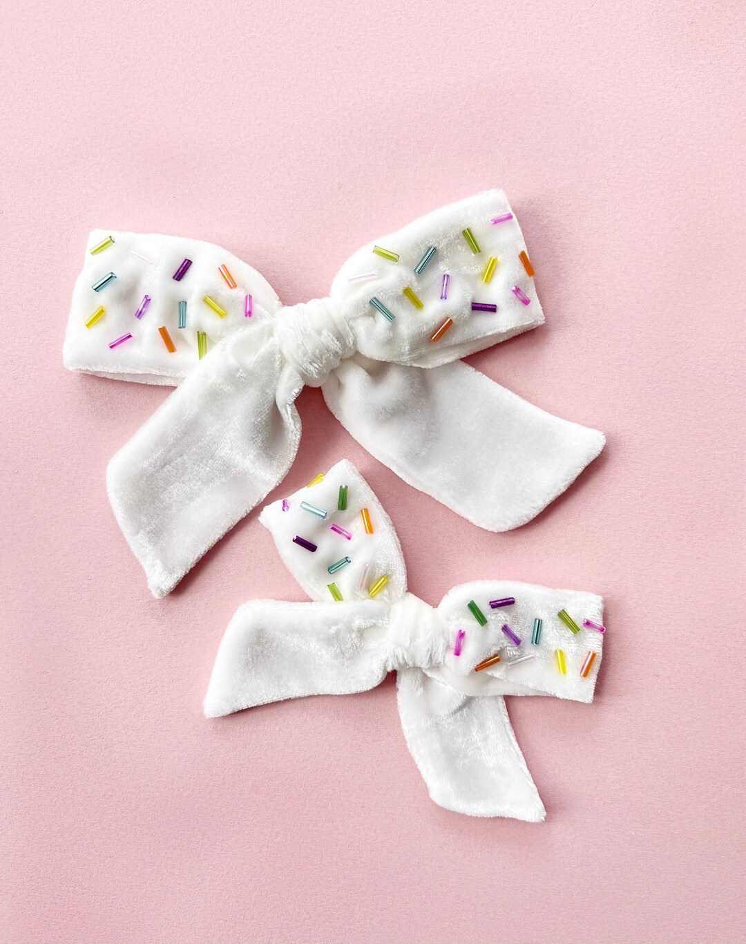 White Silk Velvet Confetti Sprinkle Bow, Ice Cream Bow, Birthday ...