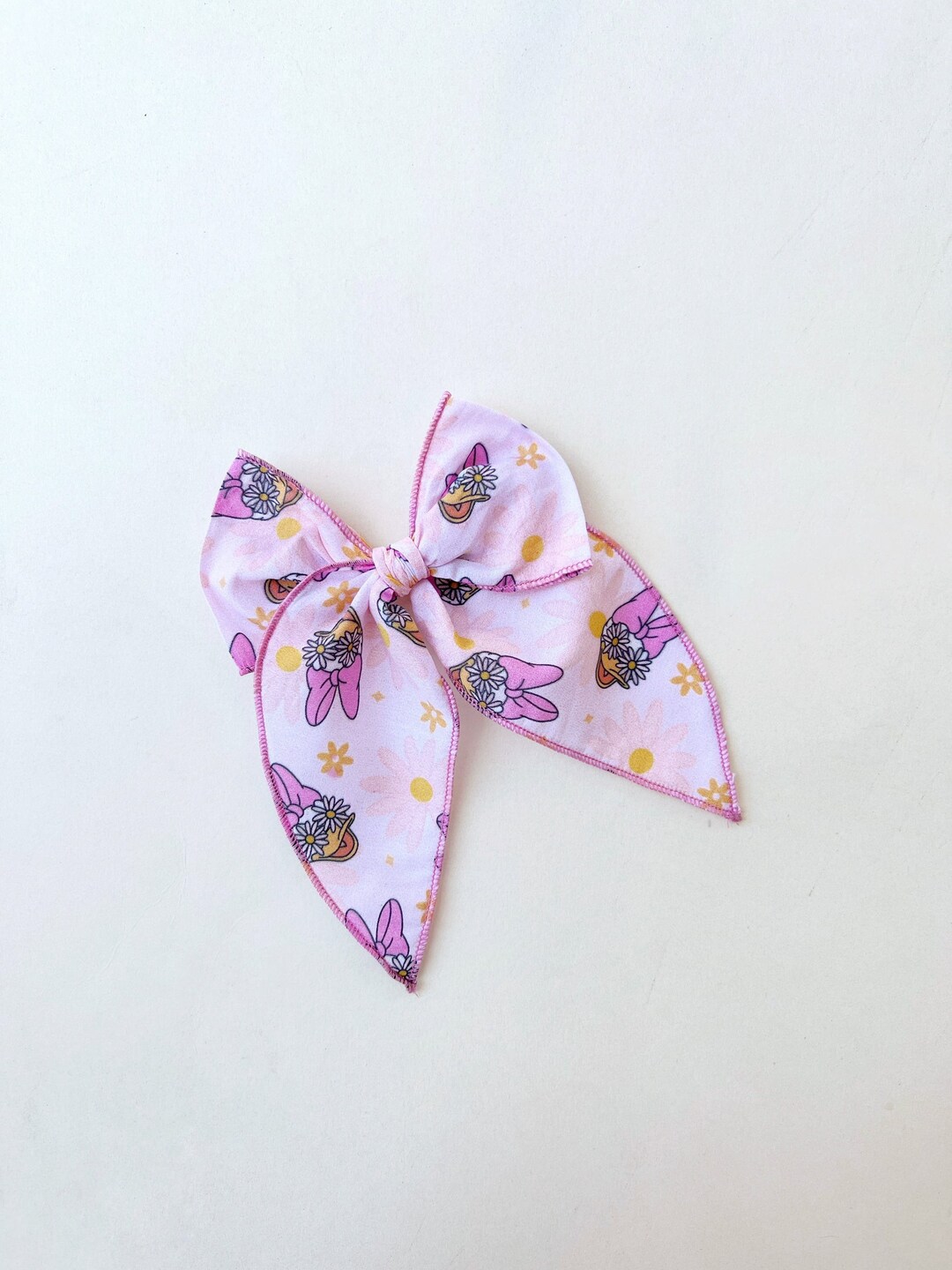 Duck Fable Bow, Pink Long Tail Bow, Pink Daisy Hair Bow Clip, Floral ...