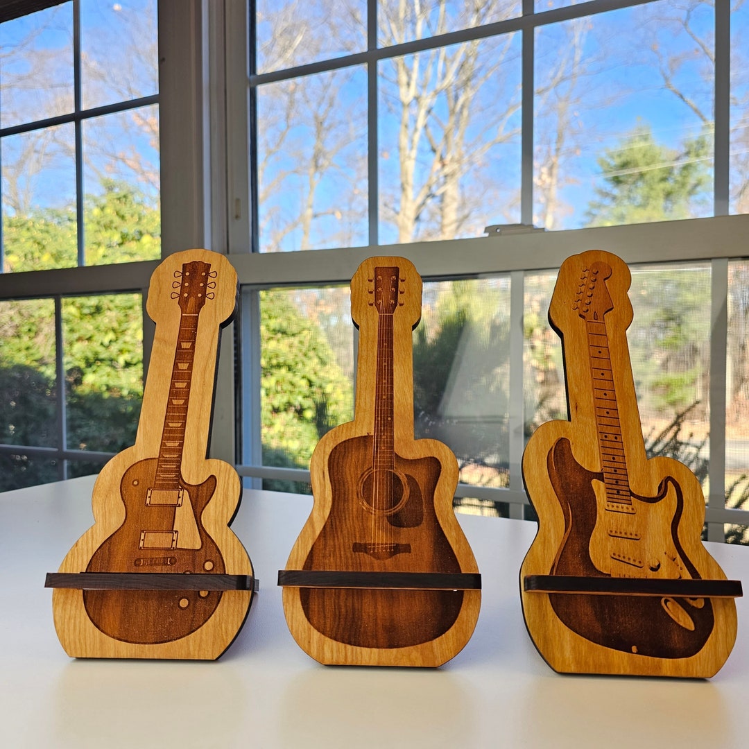 Cherry Wood Guitar Phone Stand: Retro Musician Gift - Etsy