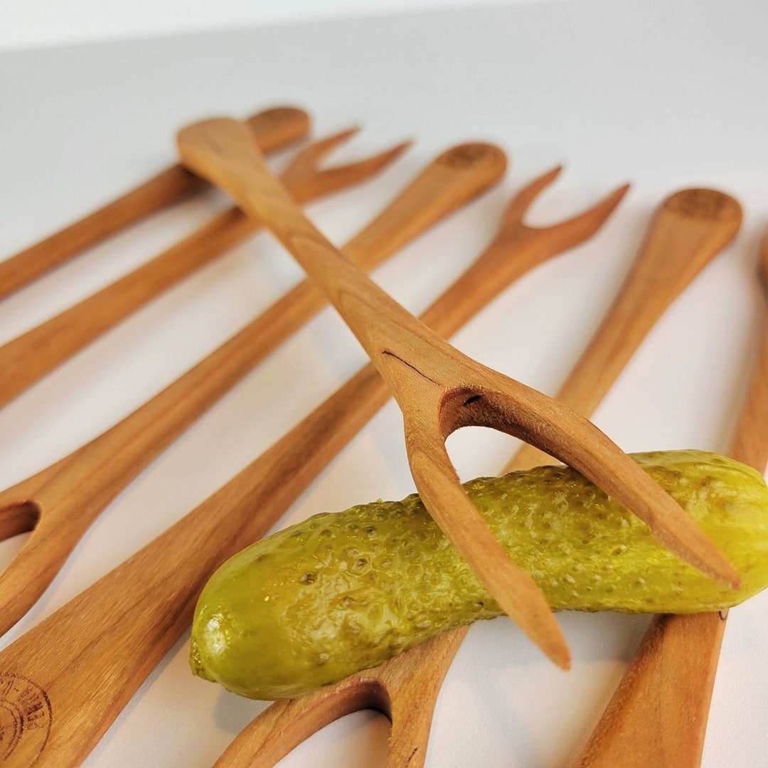 Wooden Pickle Fork Handcrafted Olive Fork Appetizer and Charcuterie ...