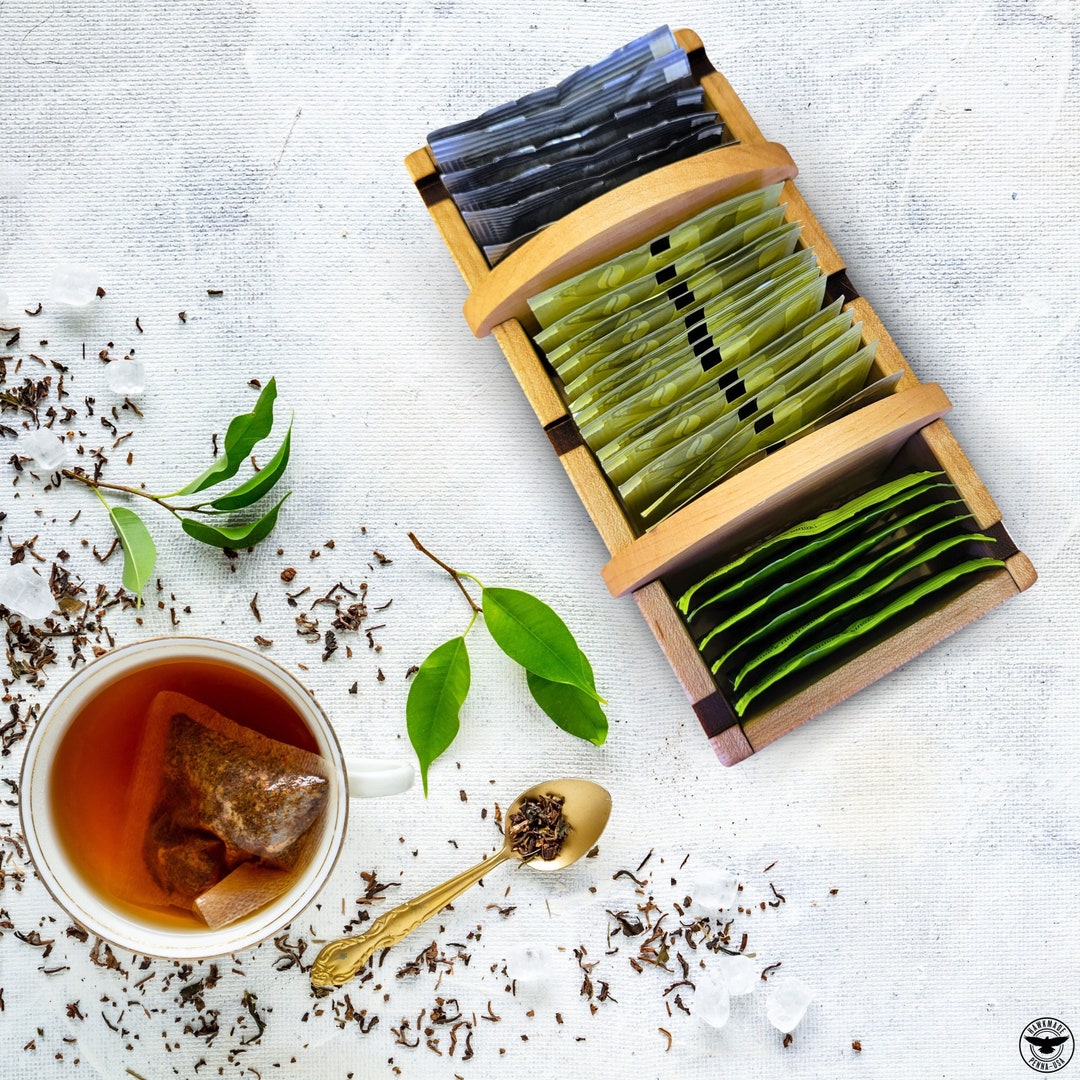 Wooden Tea Box, Solid Hardwood Tea Lovers Organizer, Breakfast Tea Time ...