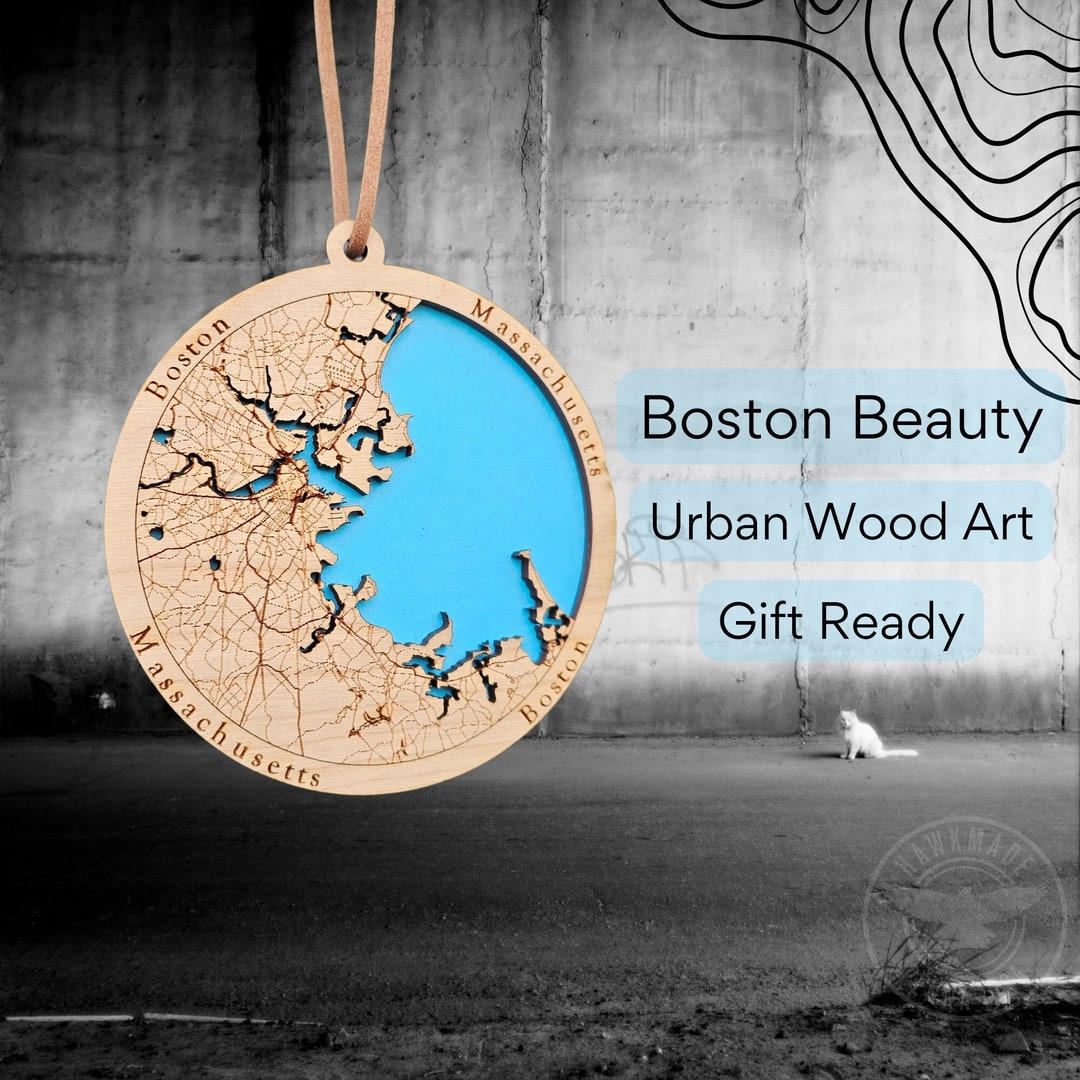 Boston Map Ornament, Custom Boston Decoration, Handcrafted Map Art ...