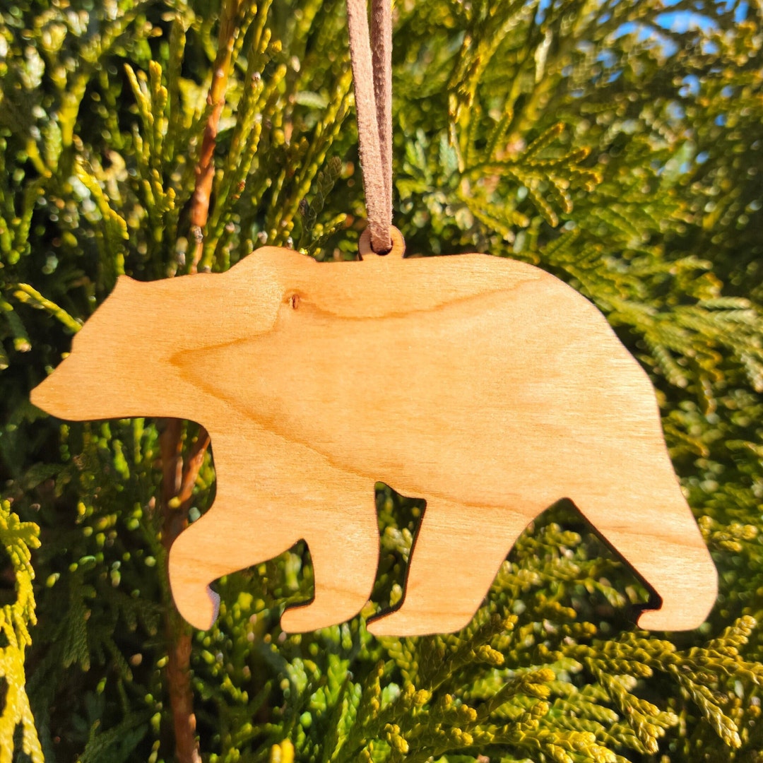 Cherry Bear Ornament, Rustic Wooden Christmas Bear Decor, Handcrafted ...