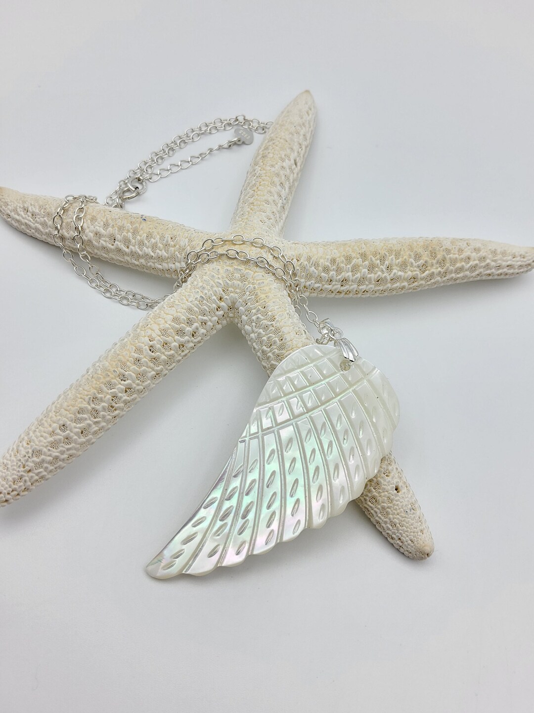 Large Mother of Pearl Angel Wing Necklace, Sterling Silver Wing ...