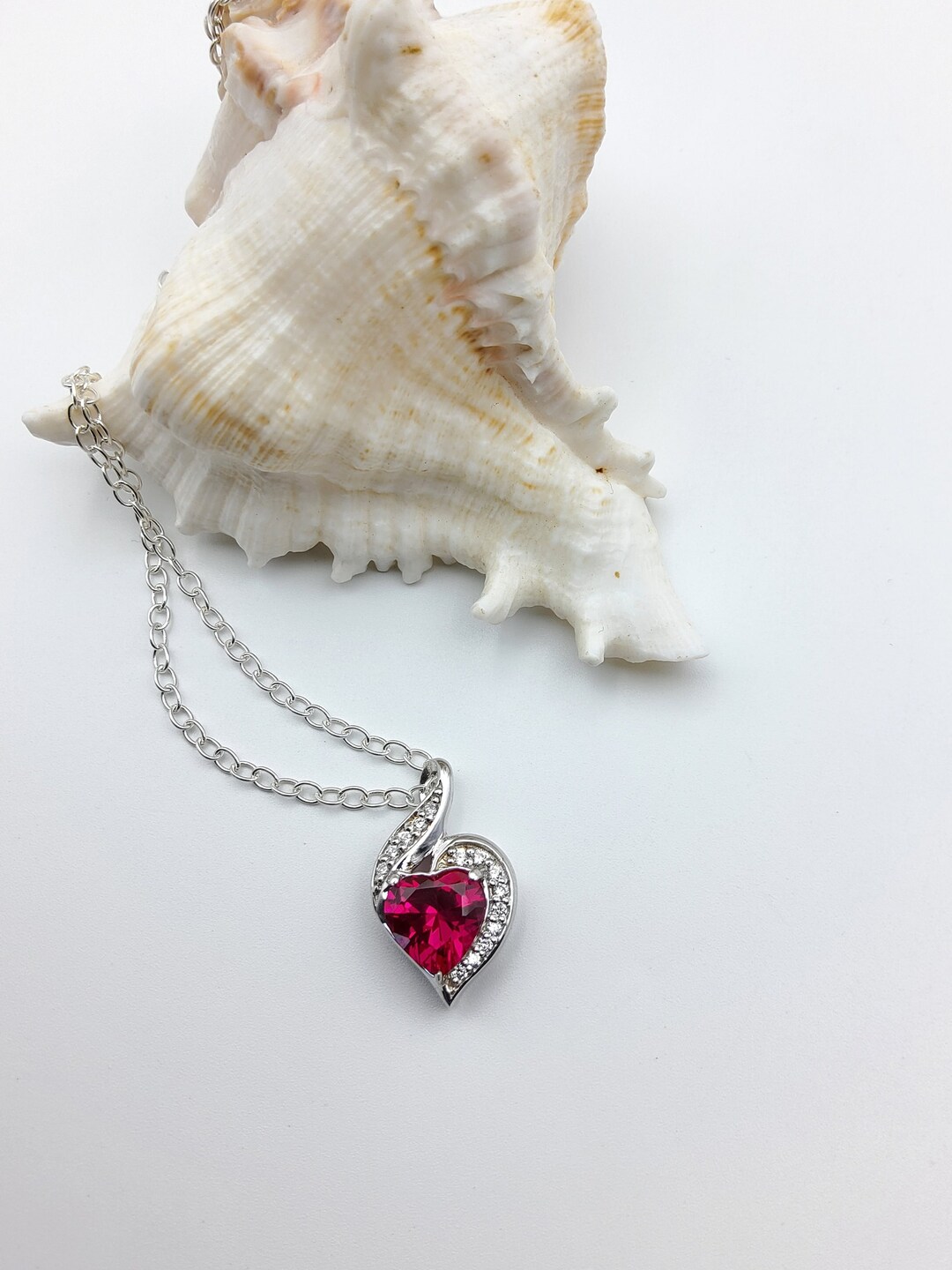 Red Crystal Heart Pendant Necklace, 925 Sterling Silver, Girlfriend ...