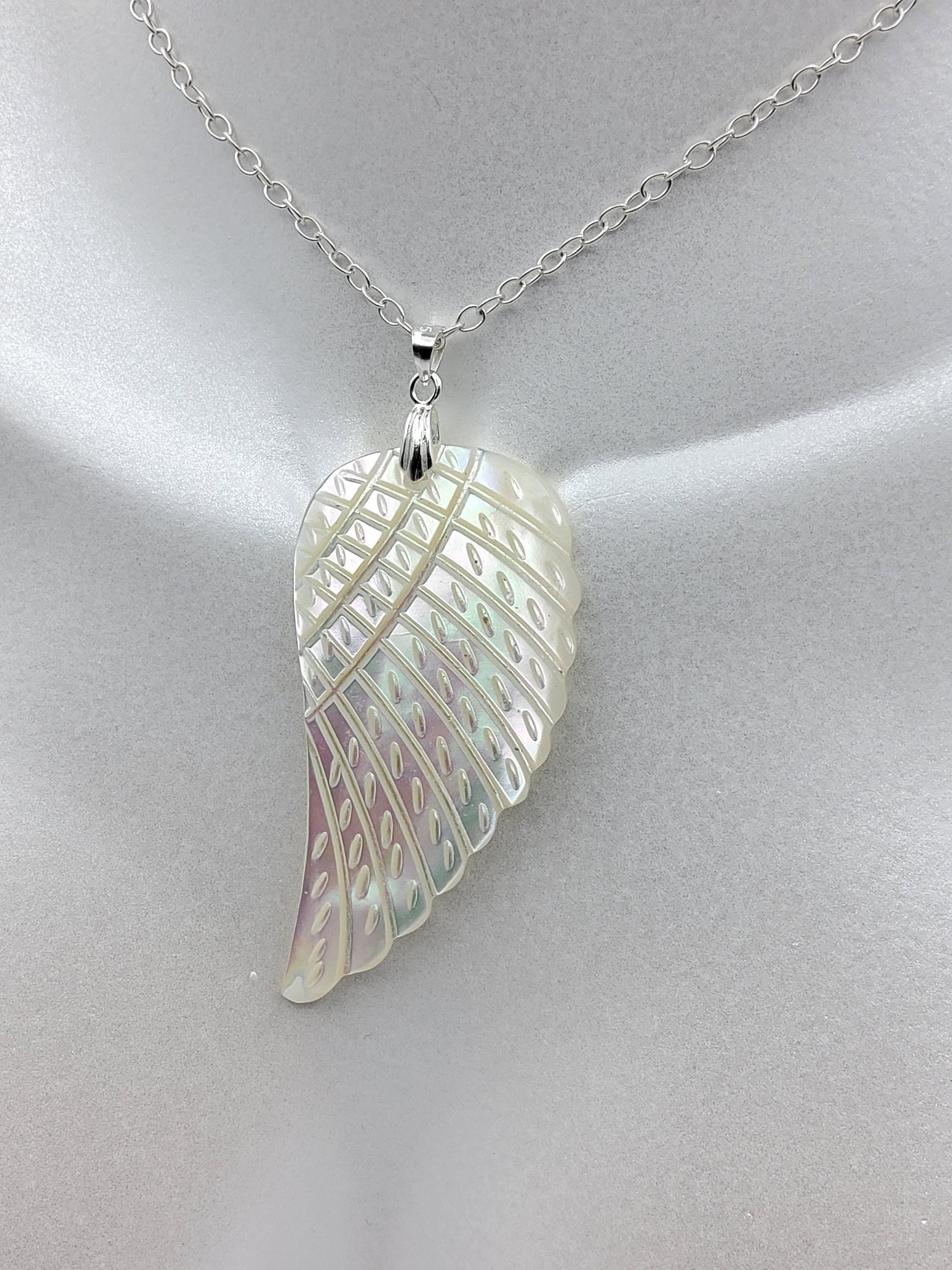 Large Mother of Pearl Angel Wing Necklace Sterling Silver - Etsy